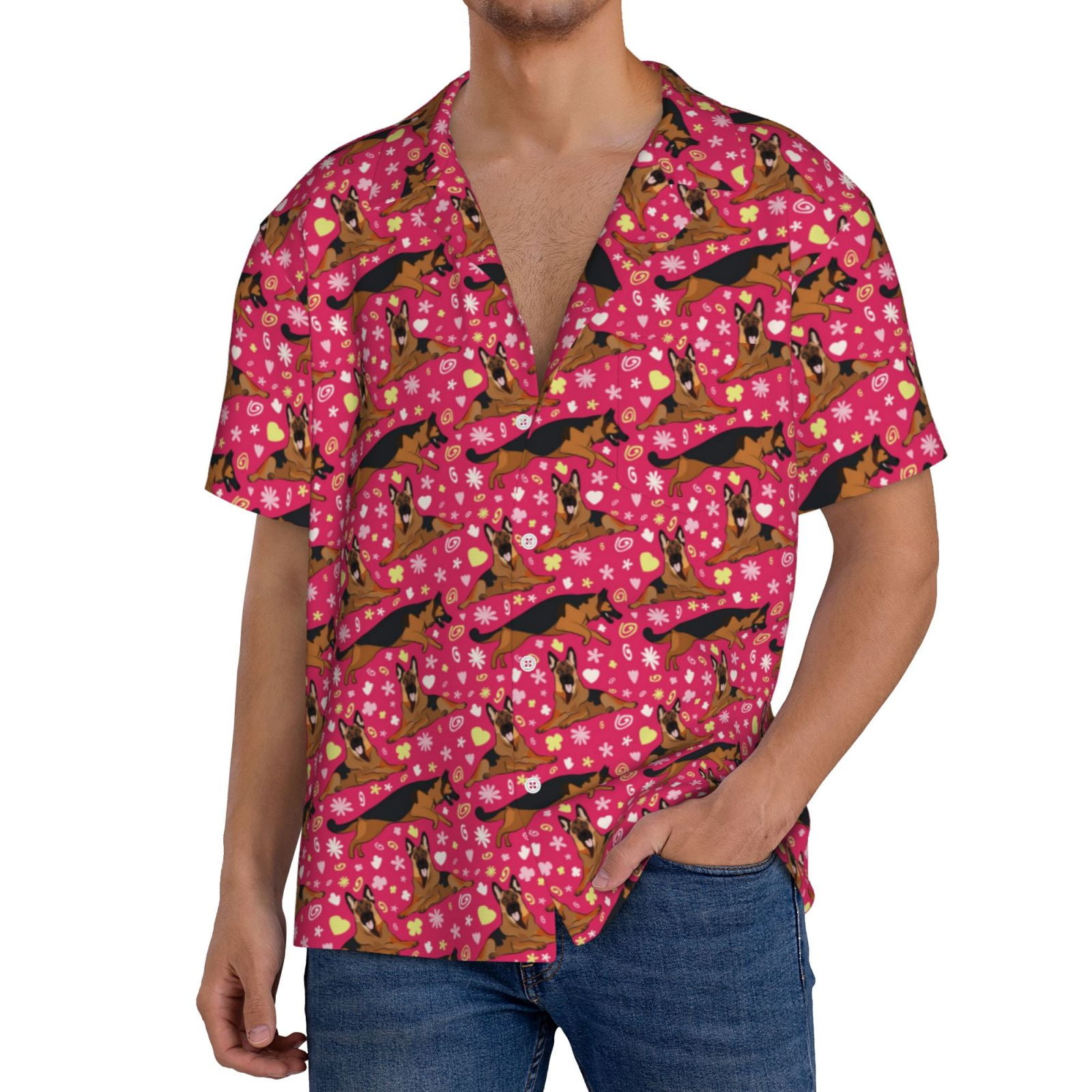 Balery German Shepherd Dog Men's Casual Button Down Shirt Short Sleeve ...