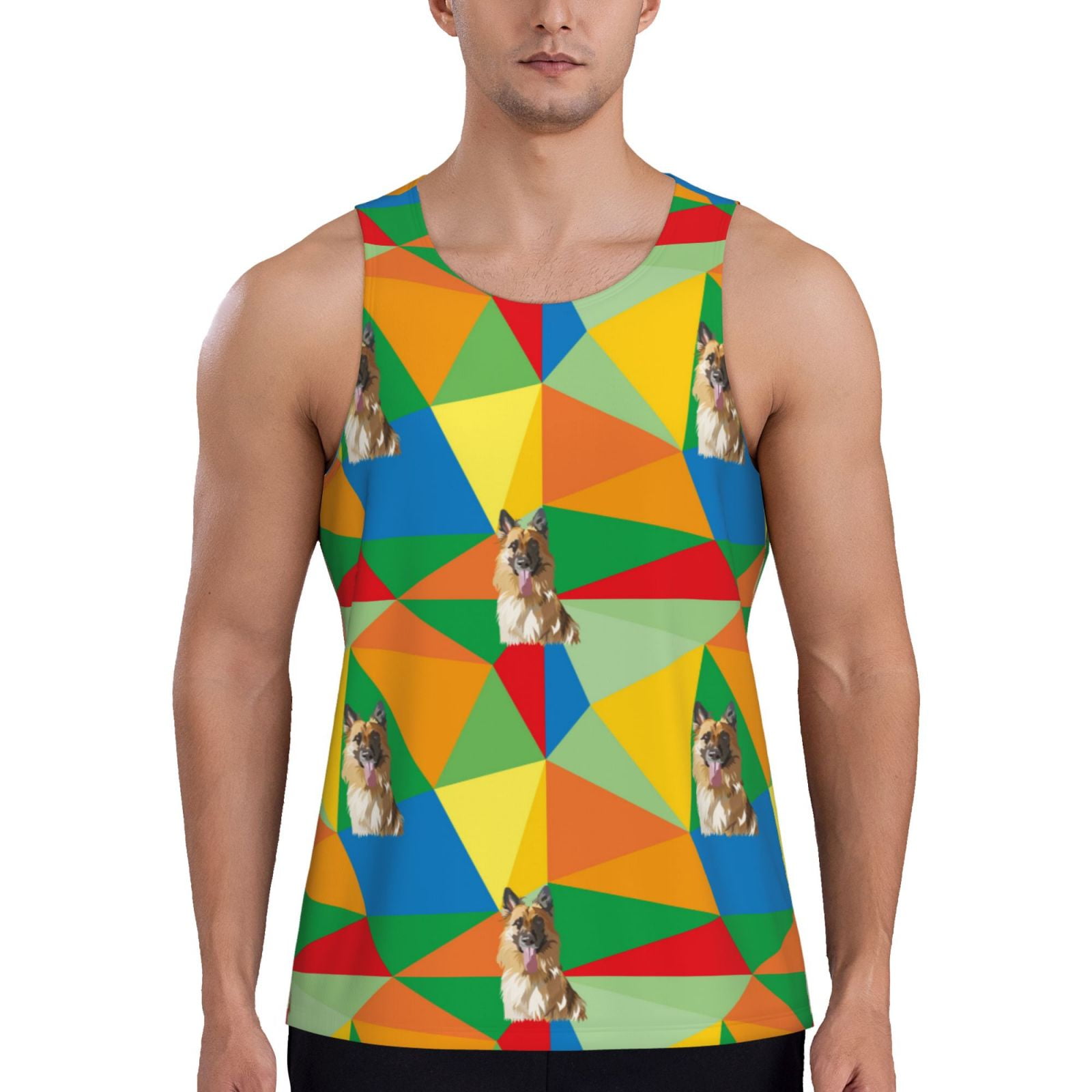 Balery German Shepherd Dog Pattern Men's Workout Tank Top Gym Muscle ...