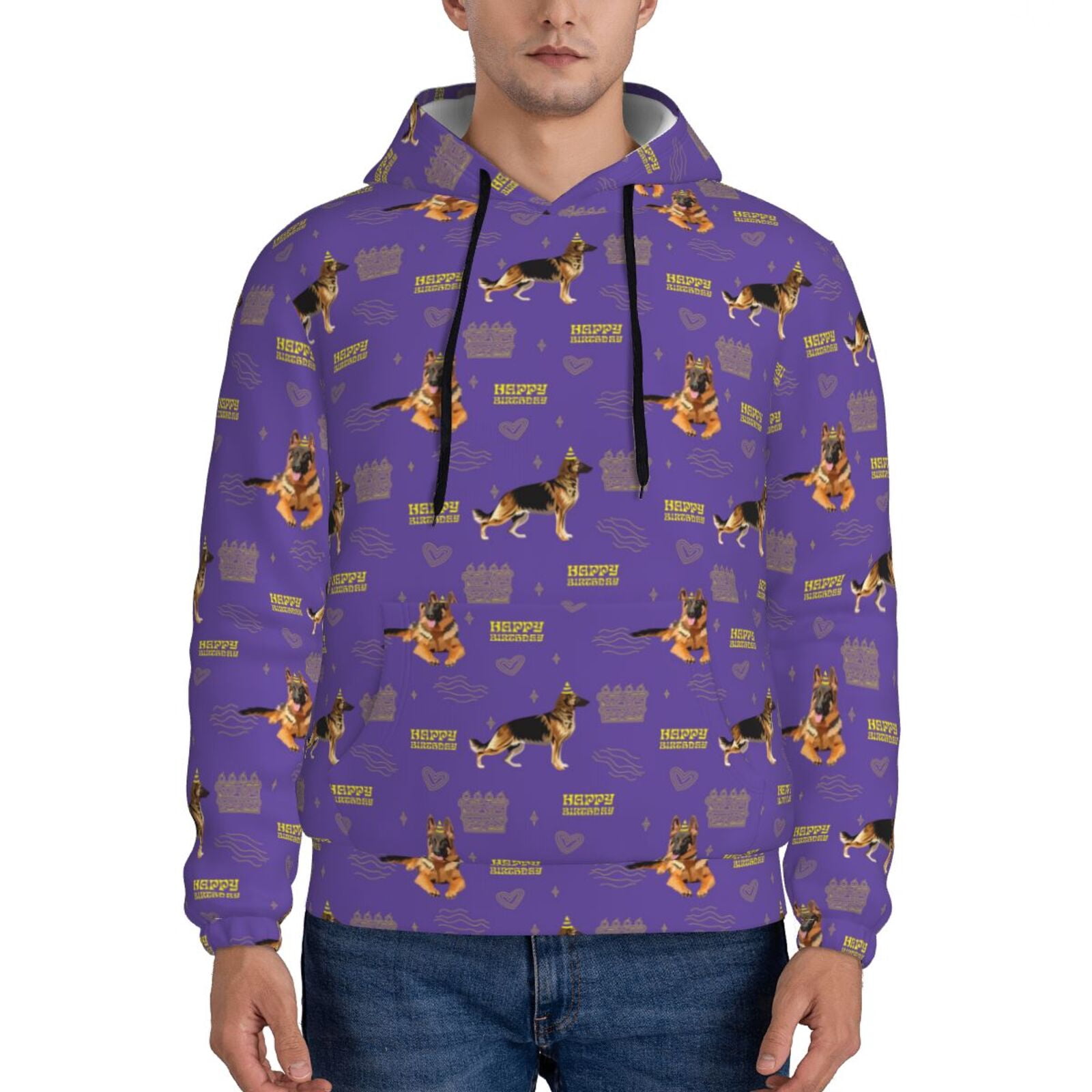 Balery German Shepherd Dog Pattern Mens Hoodie Kangaroo Pocket Hoodie ...