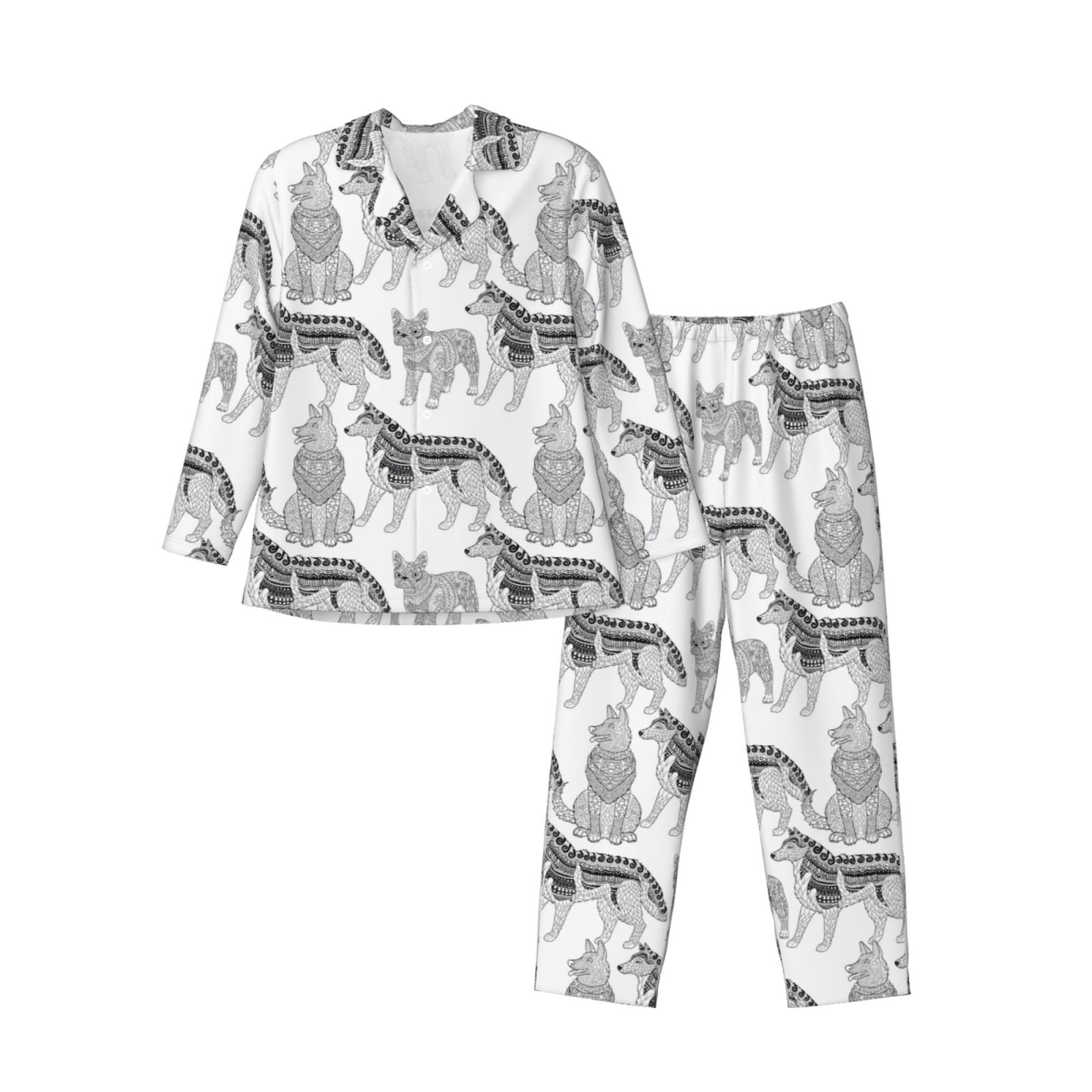 Balery German Shepherd Dog Pattern Pajama Sets for Men Long Sleeve 2 ...
