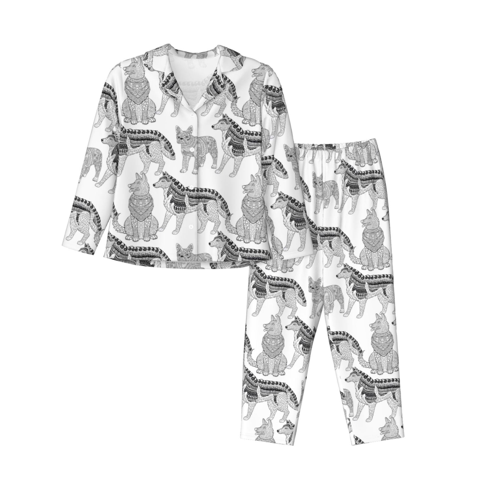 Balery German Shepherd Dog Pattern Pajama Sets for Women Long Sleeve 2 ...