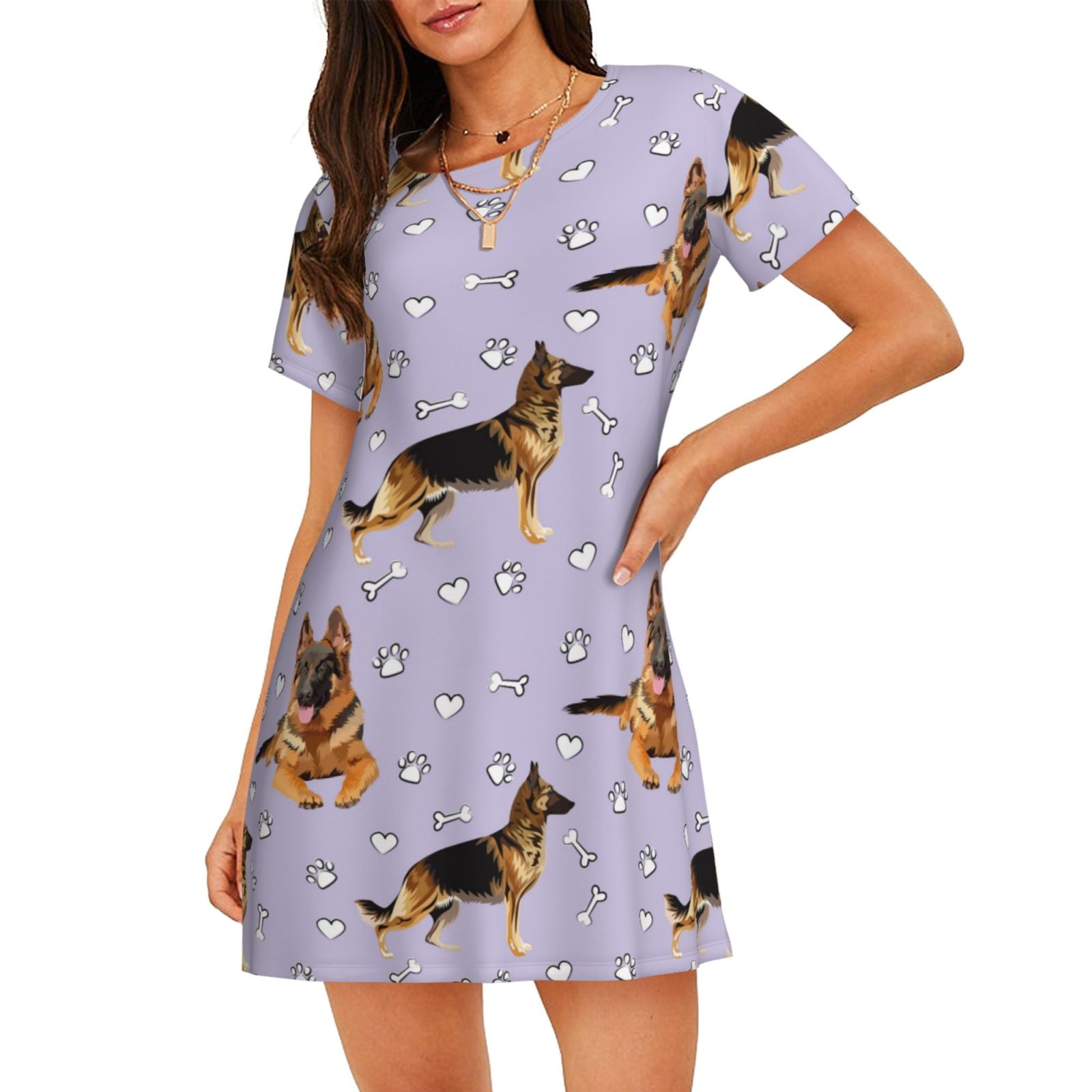 Balery German Shepherd Dog Pattern Womens Short Sleeve Sleepshirt ...
