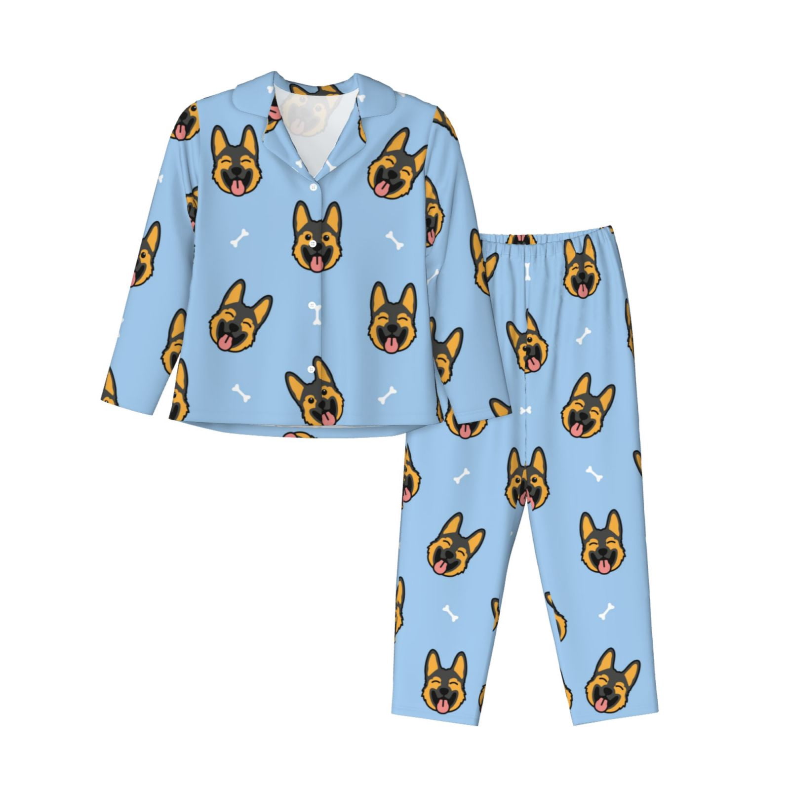 Balery German Shepherd Puppy Pattern Pajama Sets for Women Long Sleeve ...