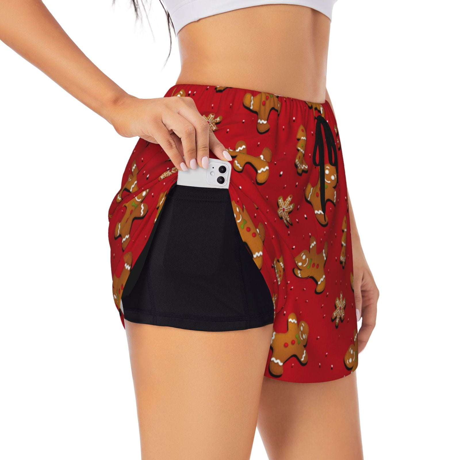 Balery Gingerbread Man Pattern Women's Running Shorts with Liner 2 ...