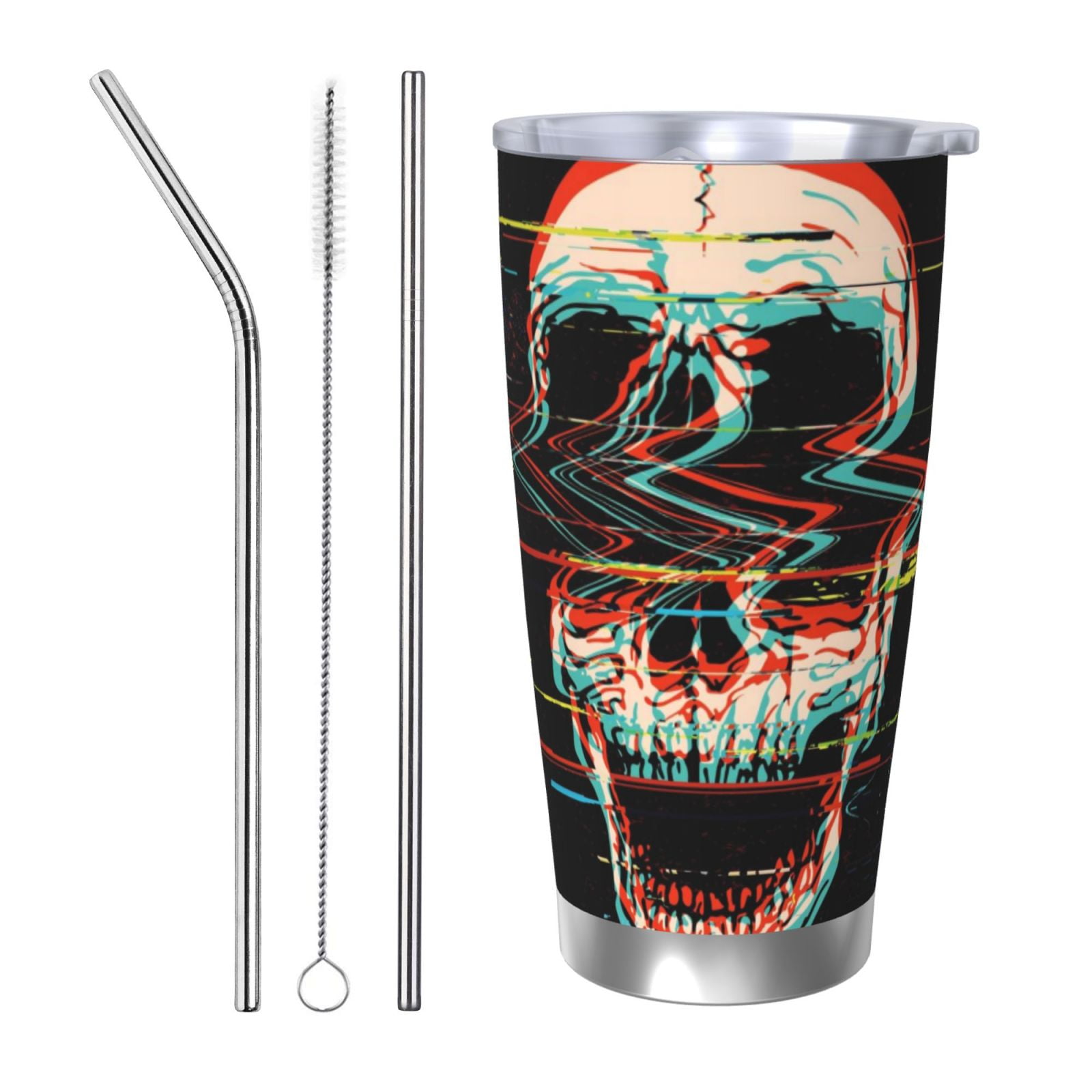 Balery Glitch Screaming Skull Pattern 20oz Insulated Car Cup with Dual ...