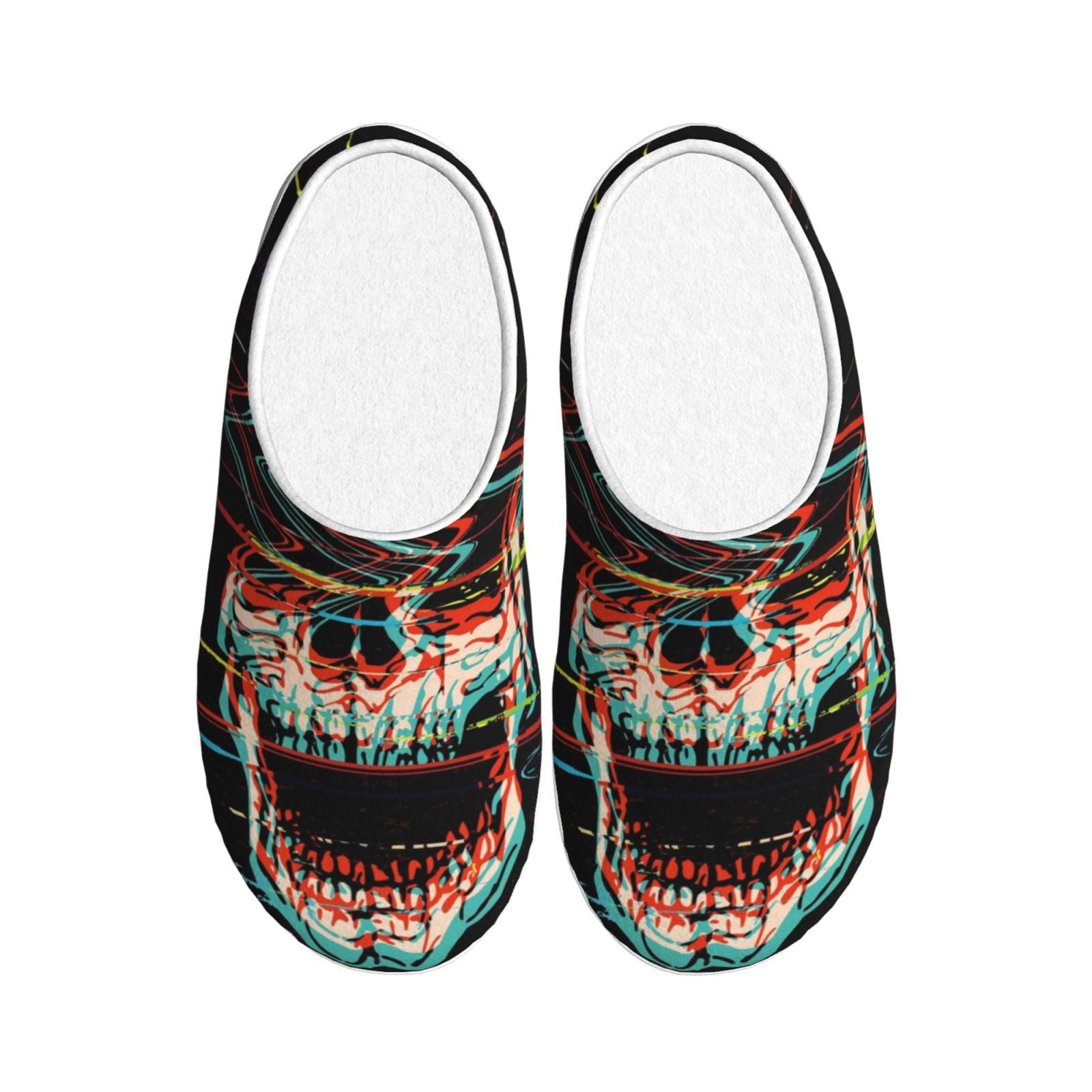 Balery Glitch Screaming Skull Pattern Women's Fuzzy Memory Foam Slippers Fluffy Winter House ...