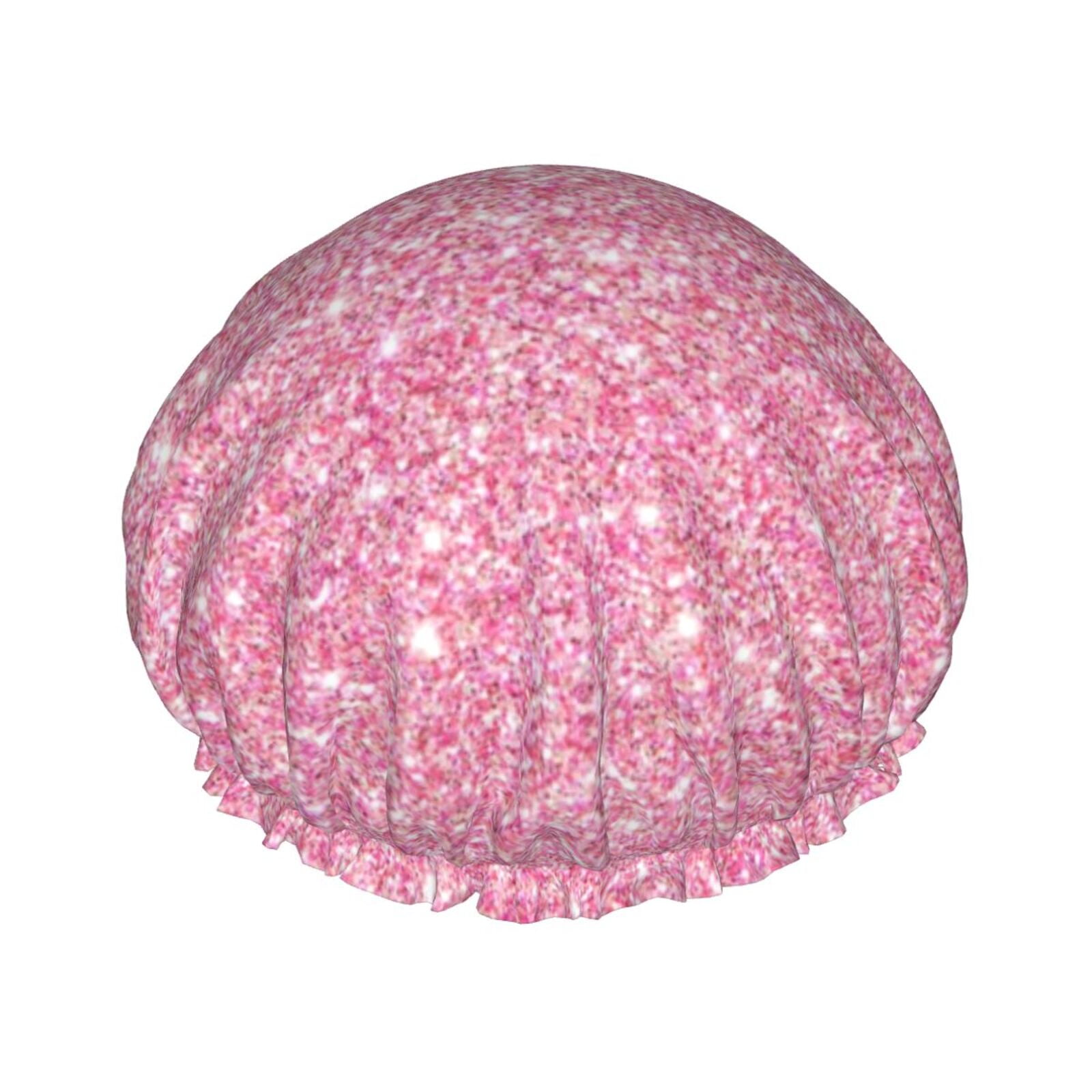 Balery Glitter Pink Shower Caps, Double Layer Waterproof Shower Cap ...