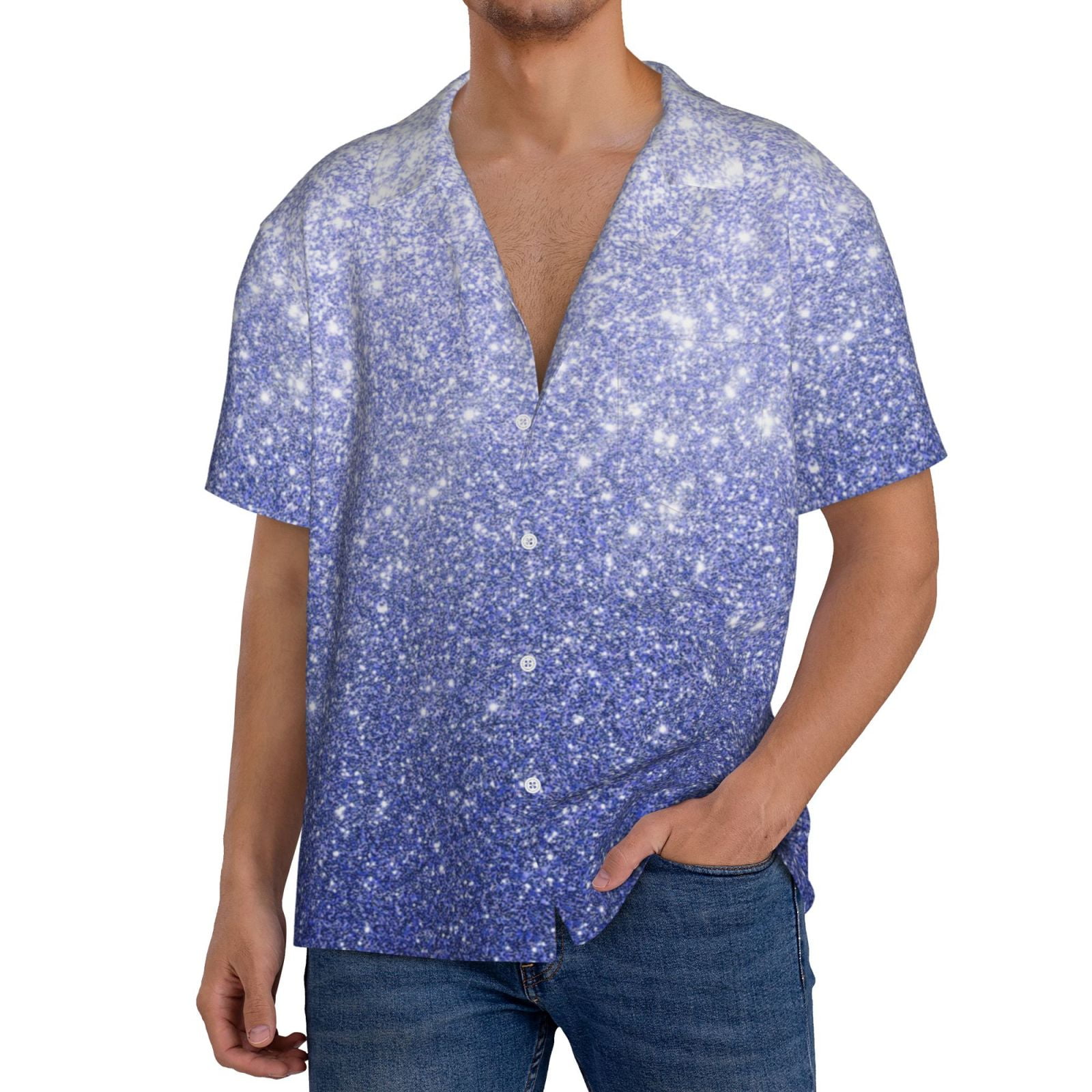 Balery Glittering Blue Purple Men's Casual Button Down Shirt Short ...