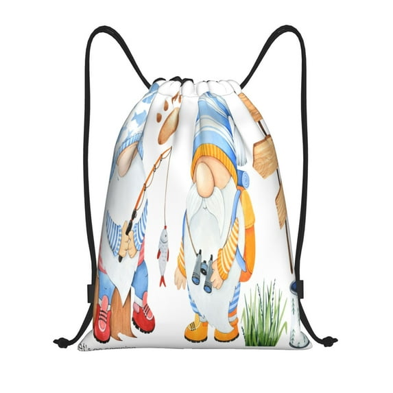 Balery Gnome Camping Fishing Pattern Drawstring Backpack Bag Sport Gym ...
