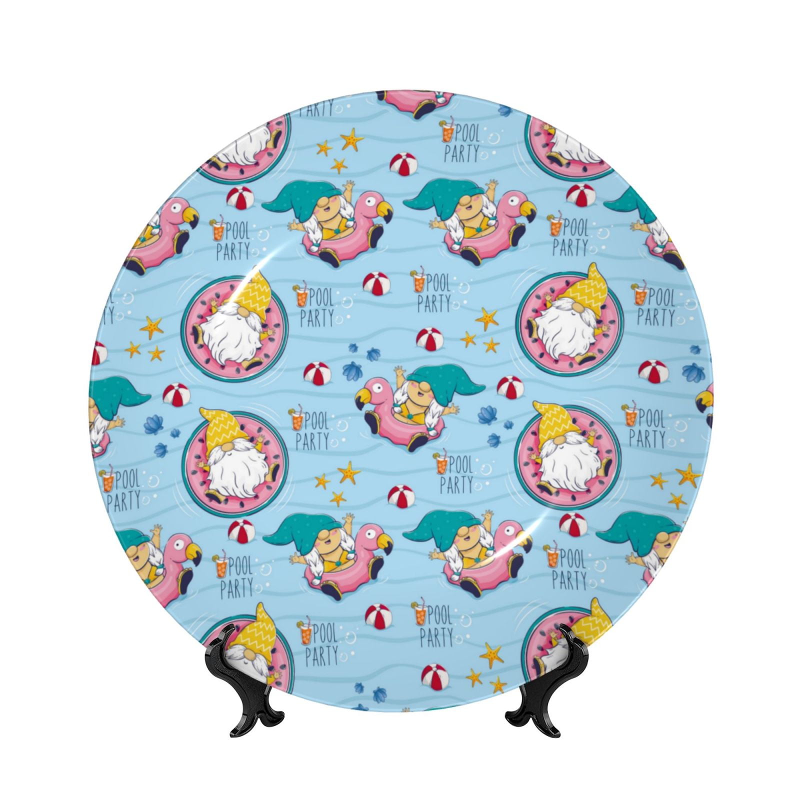Balery Gnome Pool Party Print Bone China Decorative Plate Ceramic ...