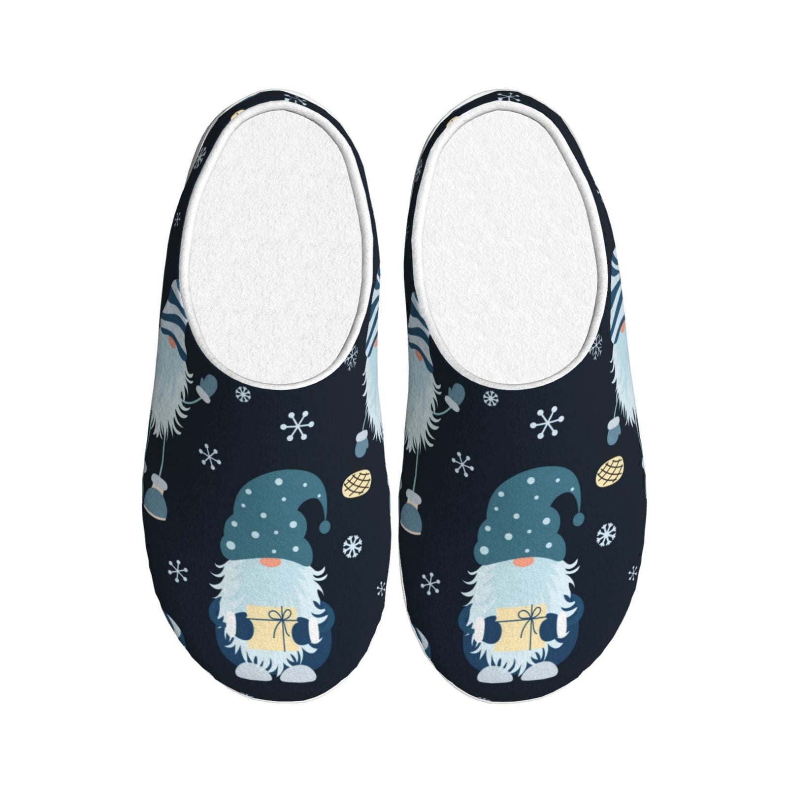 Balery Gnome and Snowflakes Pattern Women's Fuzzy Memory Foam Slippers ...