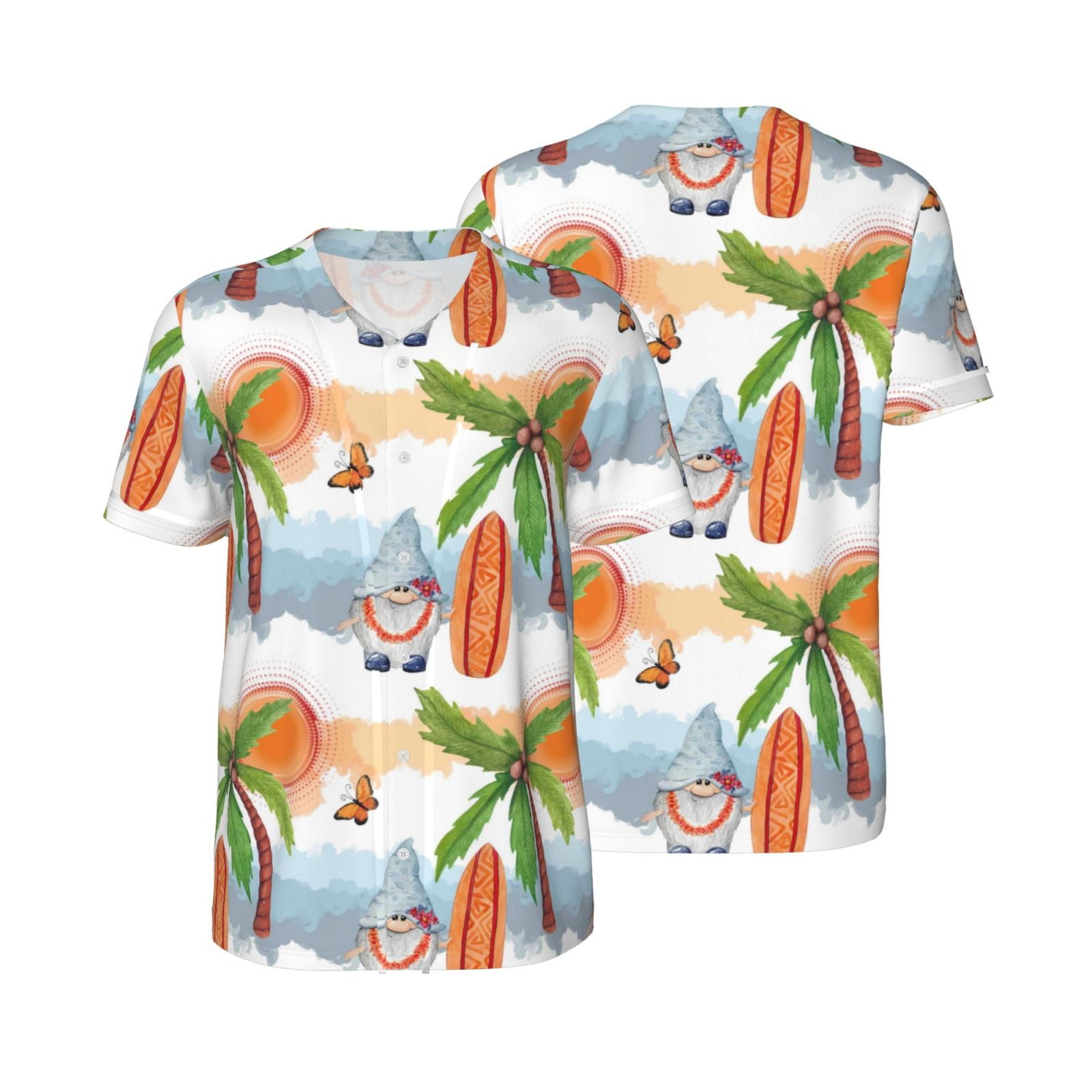 Balery Gnome and Surfing Baseball Jersey for Men Casual Button Down ...