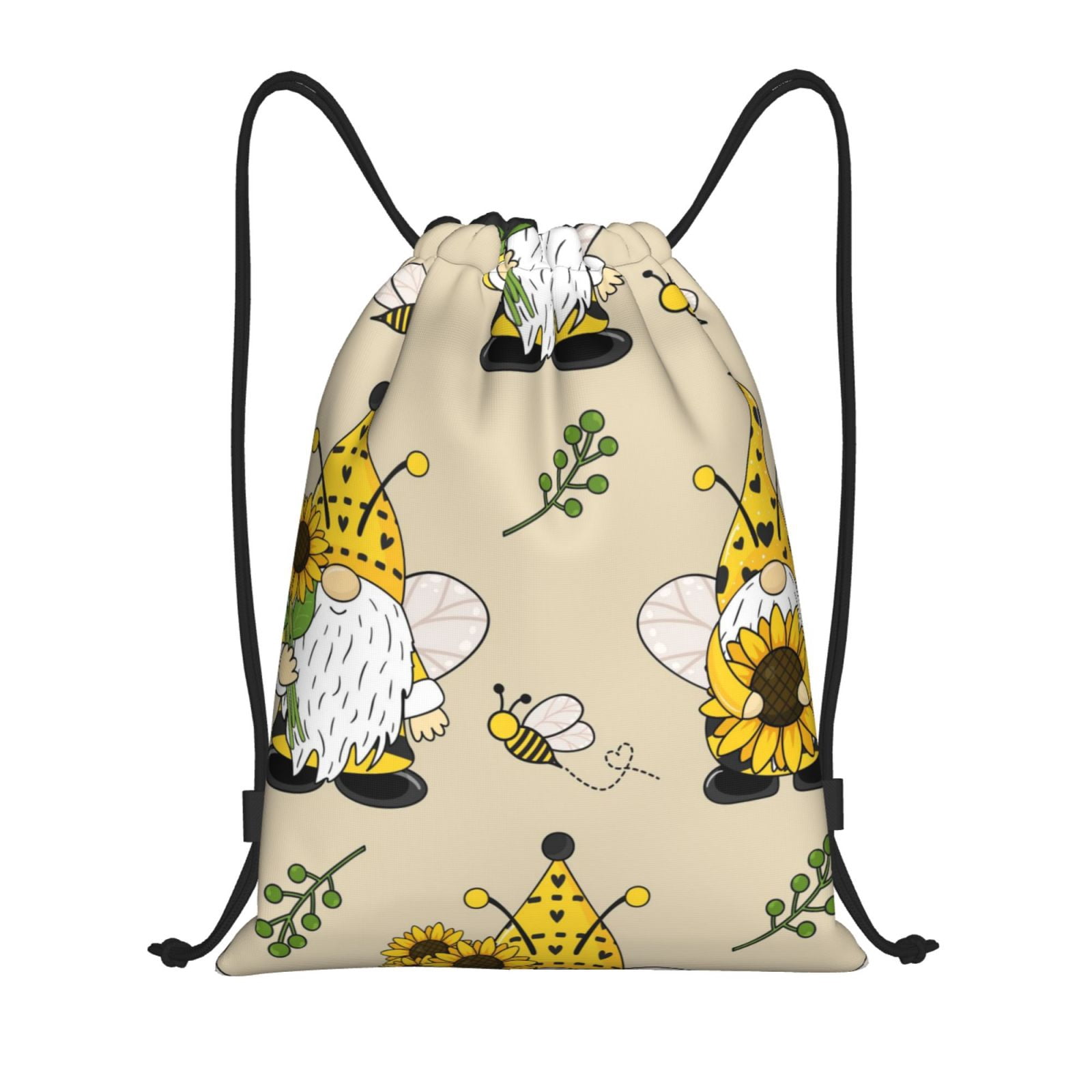 Balery Gnomes Bees And Sunflowers Pattern Drawstring Backpack Bag Sport Gym Sackpack Cinch Bags ...