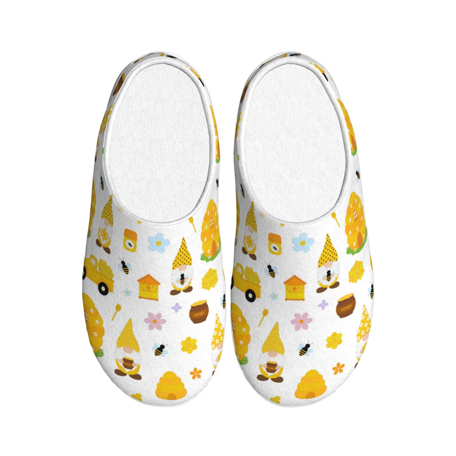 Balery Gnomes Bees Pattern Women's Fuzzy Memory Foam Slippers Fluffy ...