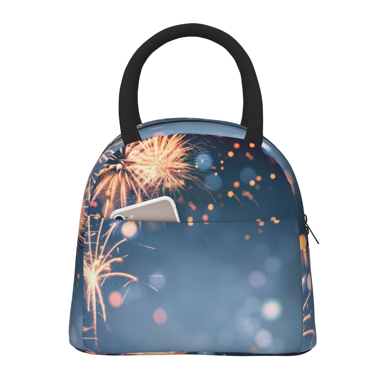 Balery Gold And Blue Fireworks Pattern Lunch Bag Women, Lunch Box ...