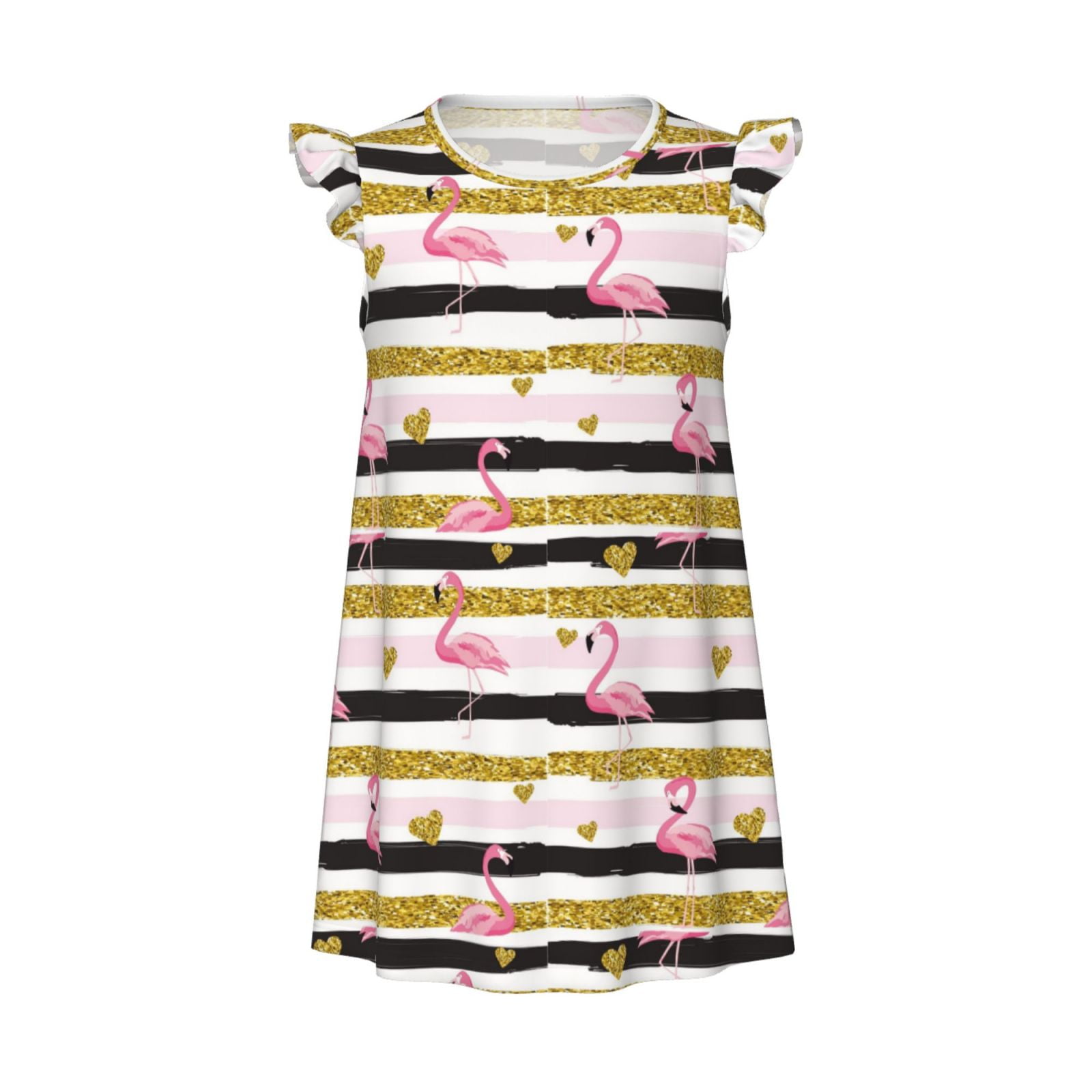 Balery Gold Glittering Hearts and Flamingos Princess Nightgown for ...