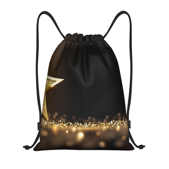 Balery Gold Glittering Stars Pattern Drawstring Backpack Bag Sport Gym ...