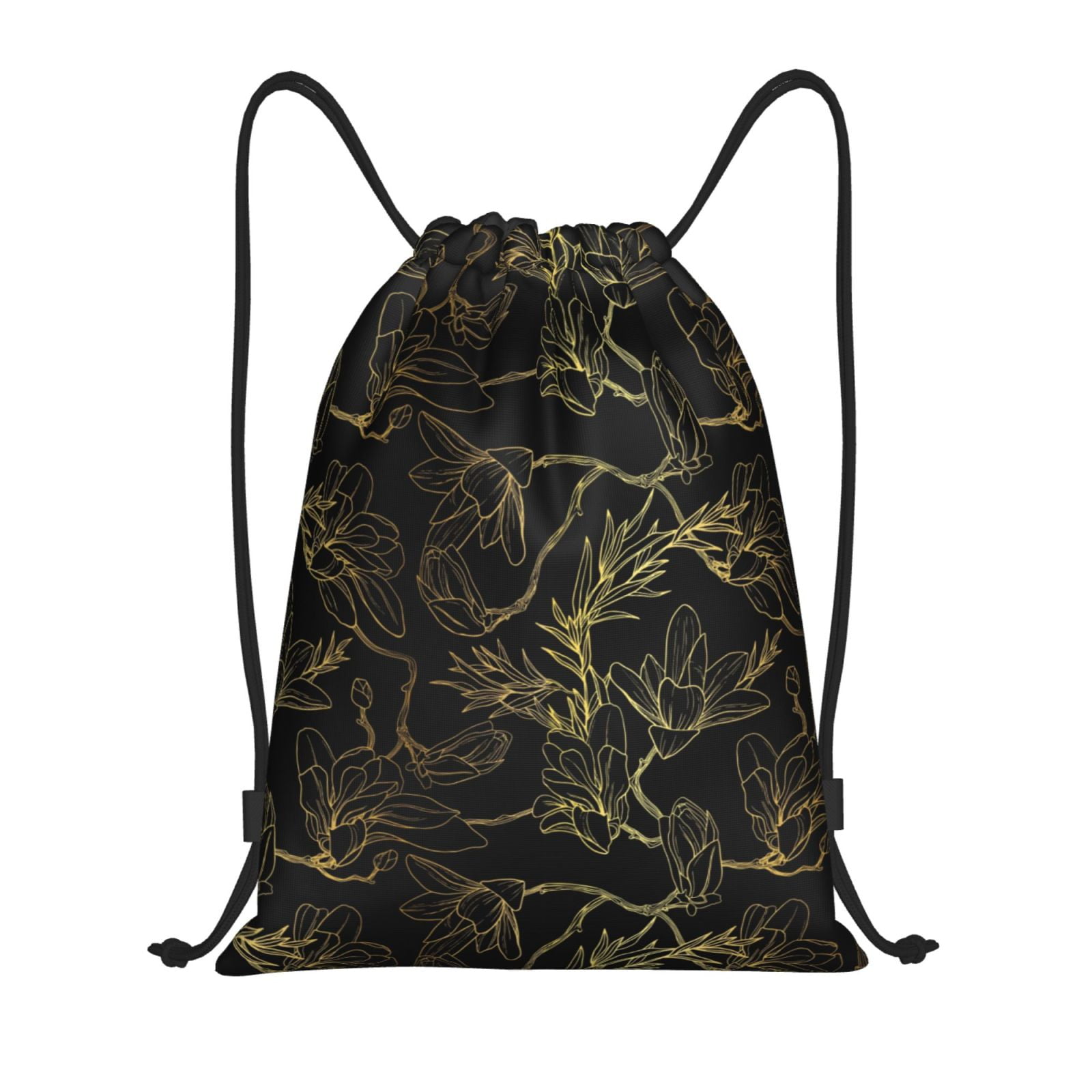 Balery Gold Gloss Outline Floral Pattern Drawstring Backpack Bag Sport ...