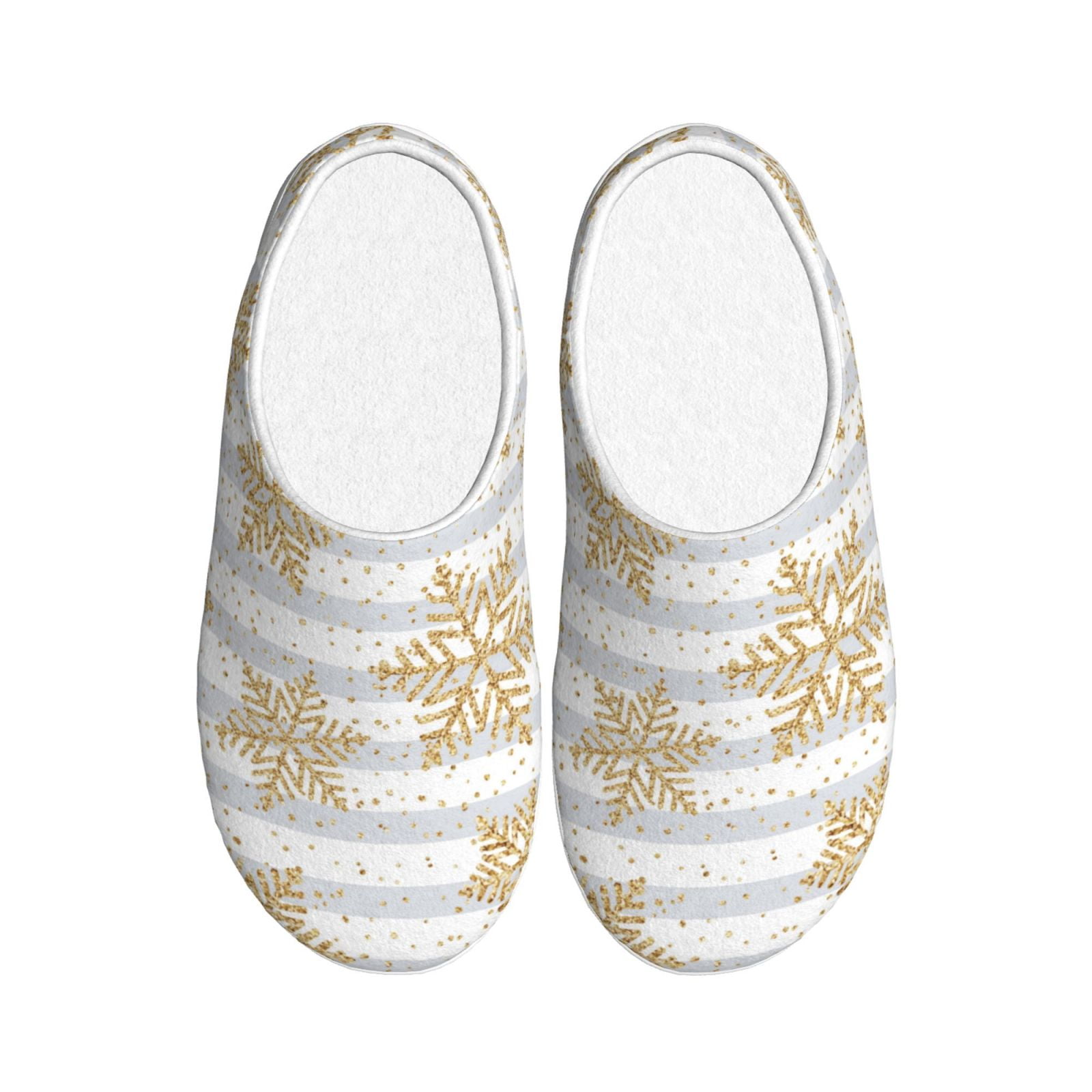 Balery Gold Snowflake Pattern Women's Fuzzy Memory Foam Slippers Fluffy ...