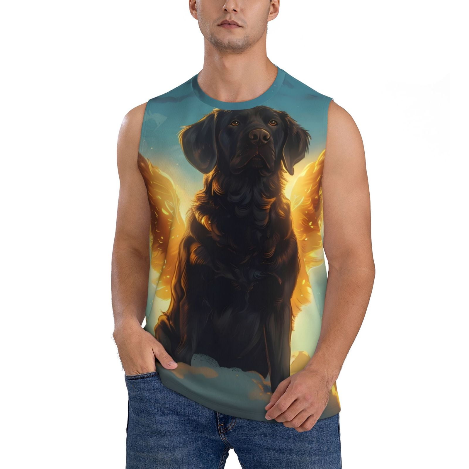 Balery Golden Cloud Winged Dog Men's Sleeveless Muscle Shirts Workout ...