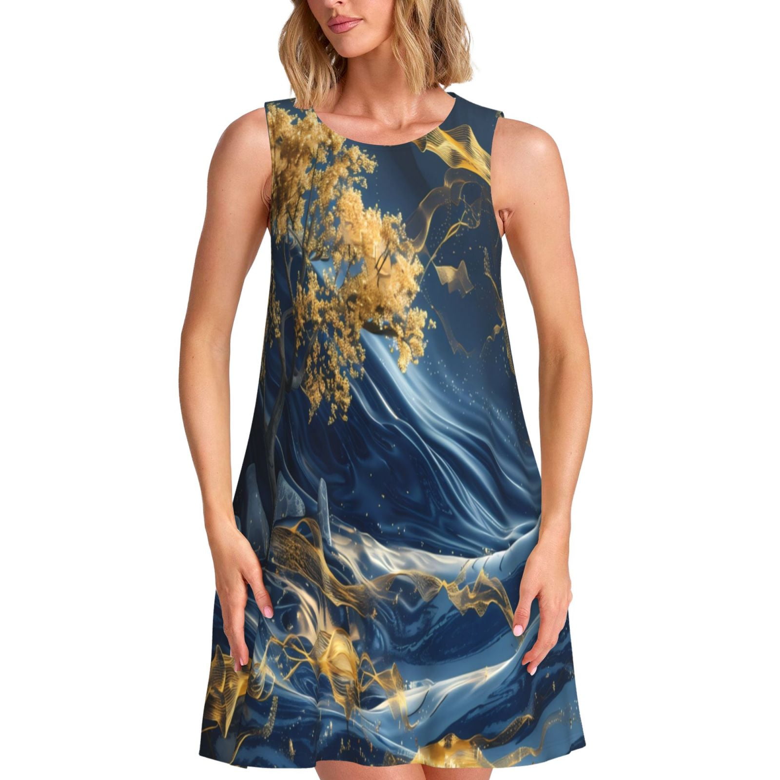 Balery Golden Fantasy Landscape Pattern Women’s Summer Dresses – Loose ...