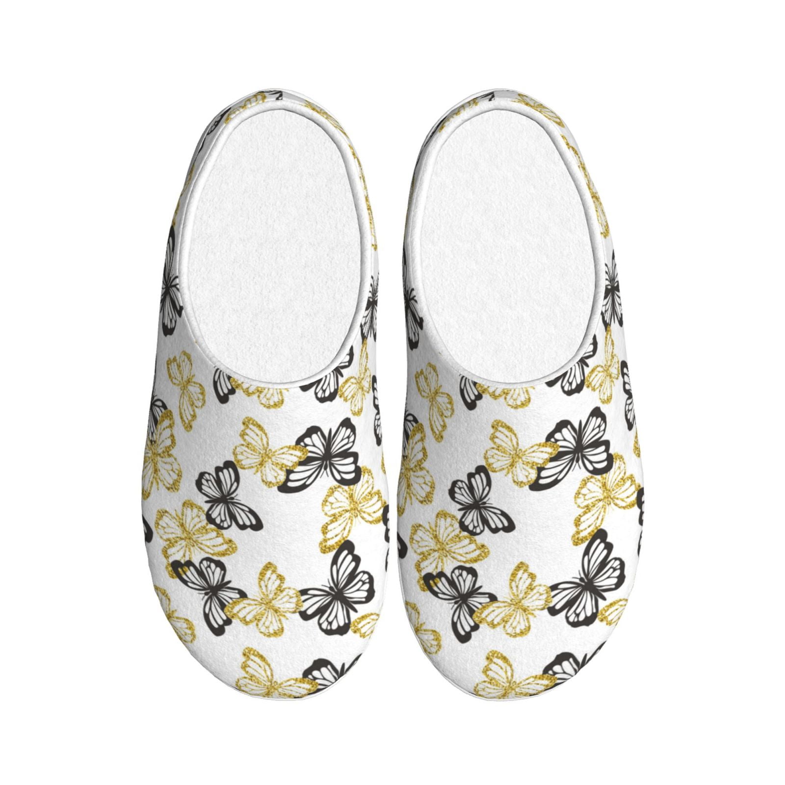 Balery Golden Glitter Butterflies Pattern Women's Fuzzy Memory Foam ...