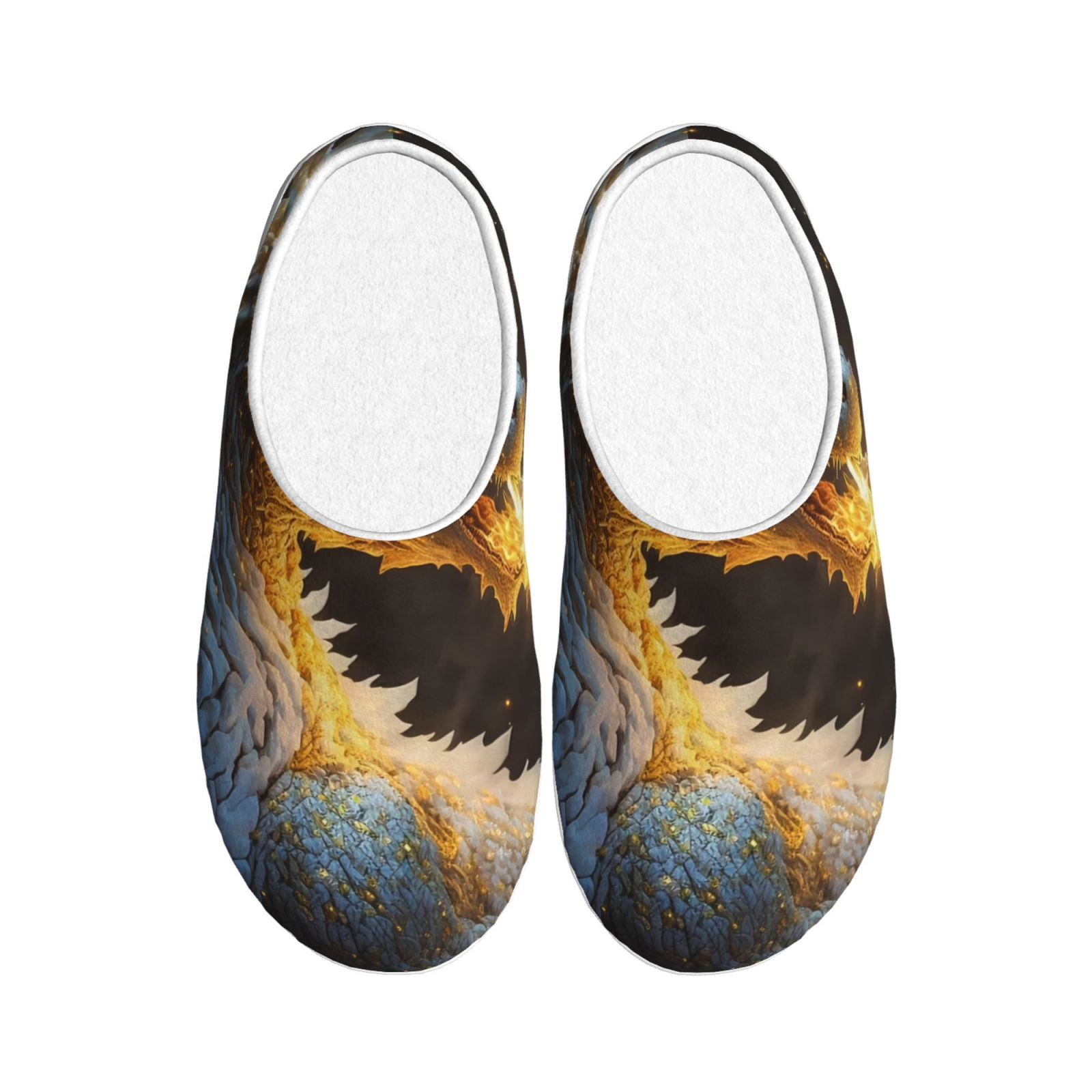 Balery Golden White Fire Dragon Pattern Women's Fuzzy Memory Foam ...