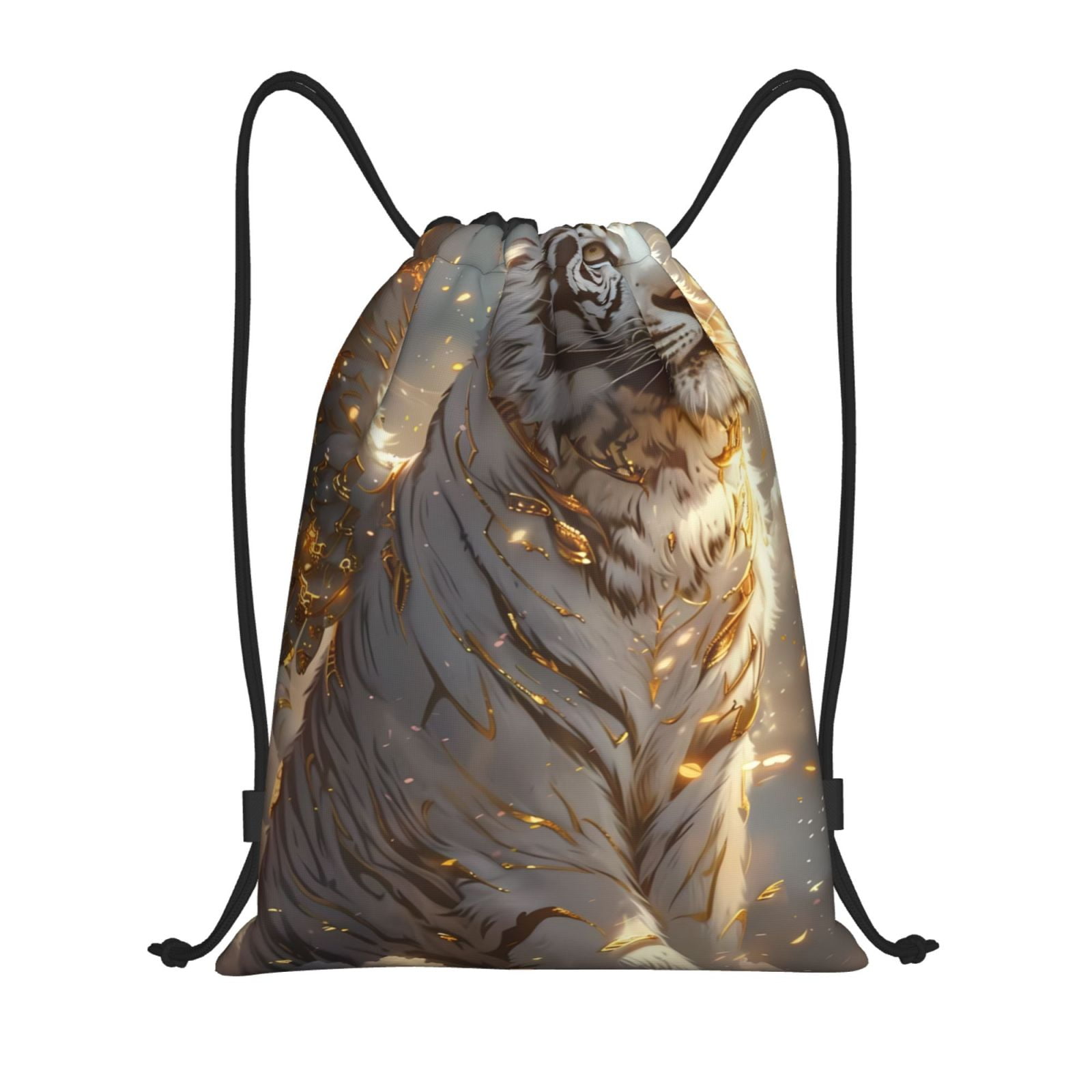 Balery Golden White Tiger Pattern Drawstring Backpack Bag Sport Gym ...