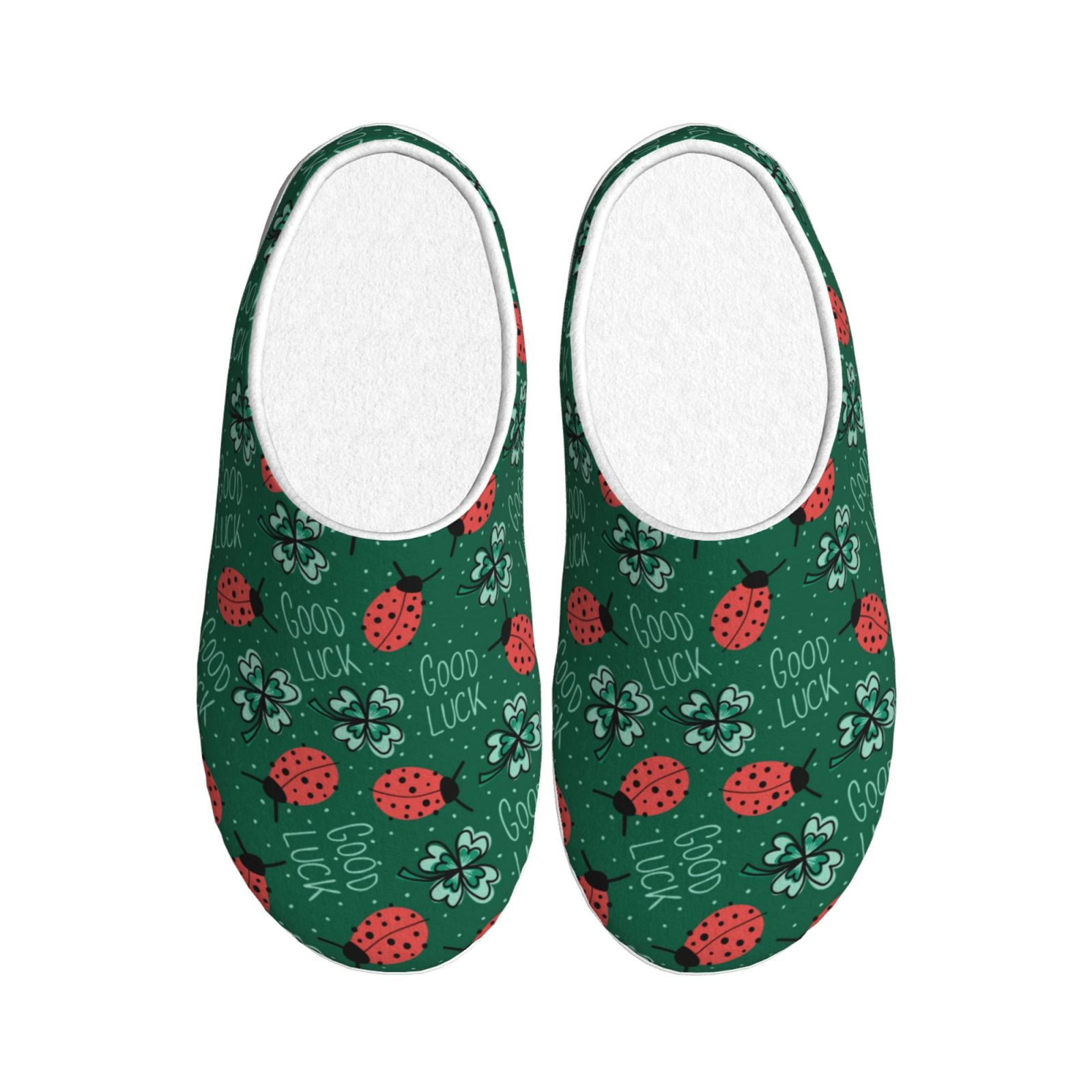 Balery Good Luck Ladybug Pattern Women's Fuzzy Memory Foam Slippers ...