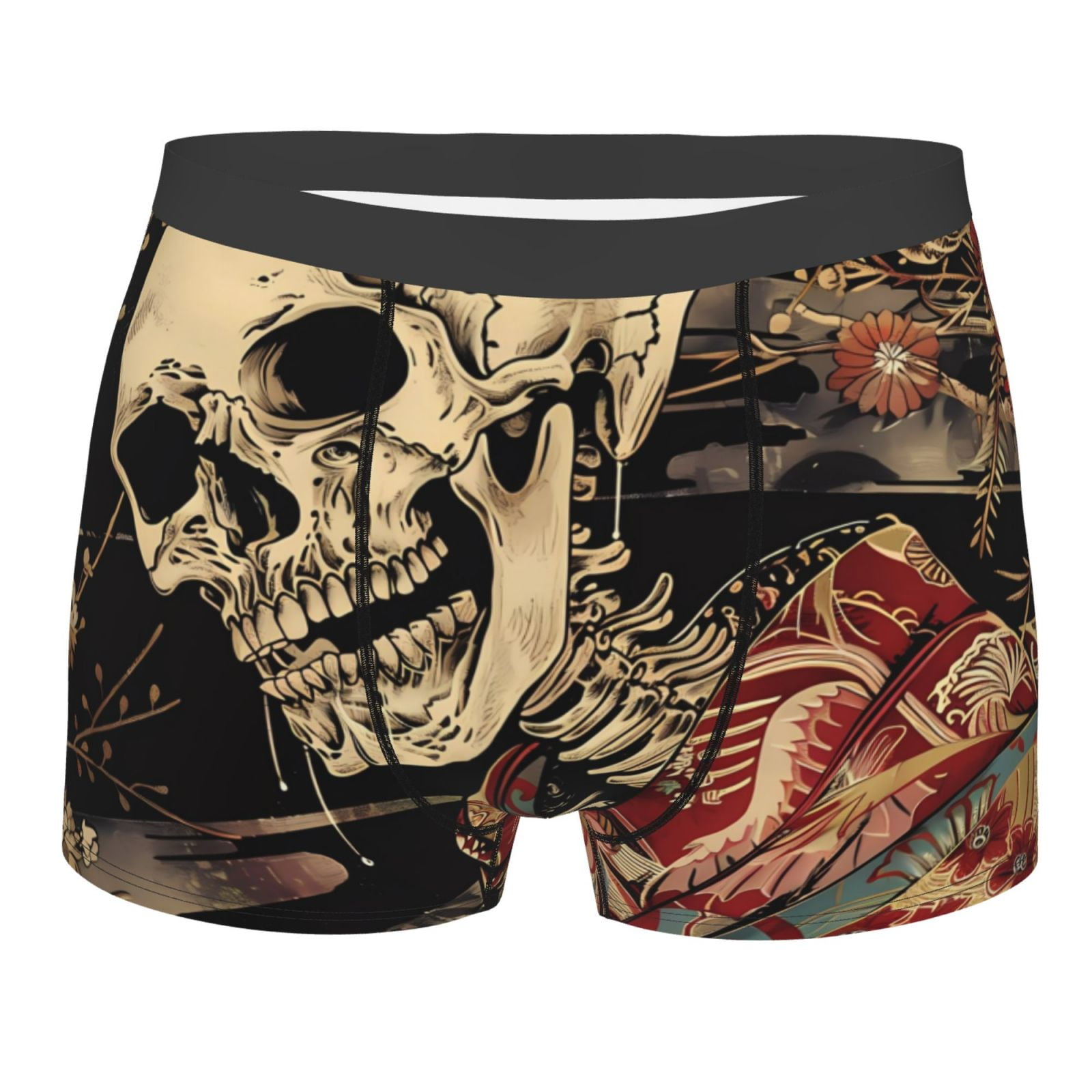 Balery Gothic Eastern Floral Skull Men's Boxer Briefs, Soft and ...