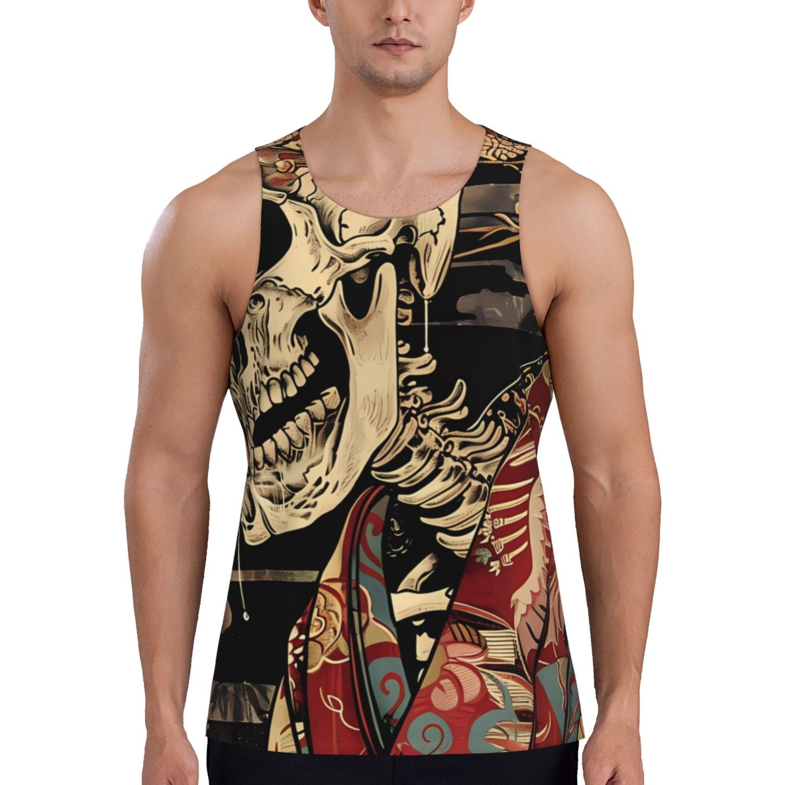 Balery Gothic Eastern Floral Skull Pattern Men's Workout Tank Top Gym ...