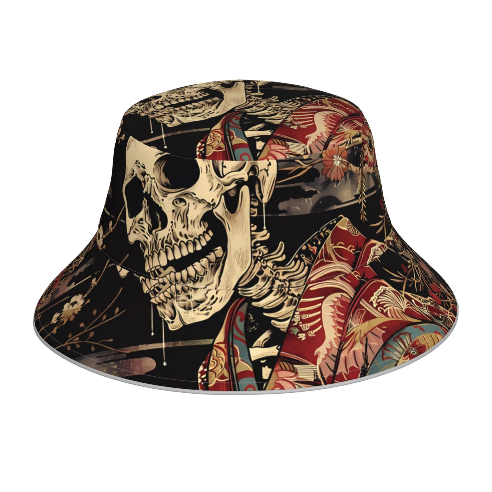 Balery Gothic Eastern Floral Skull Sun Hats for Men Women Bucket Hat ...