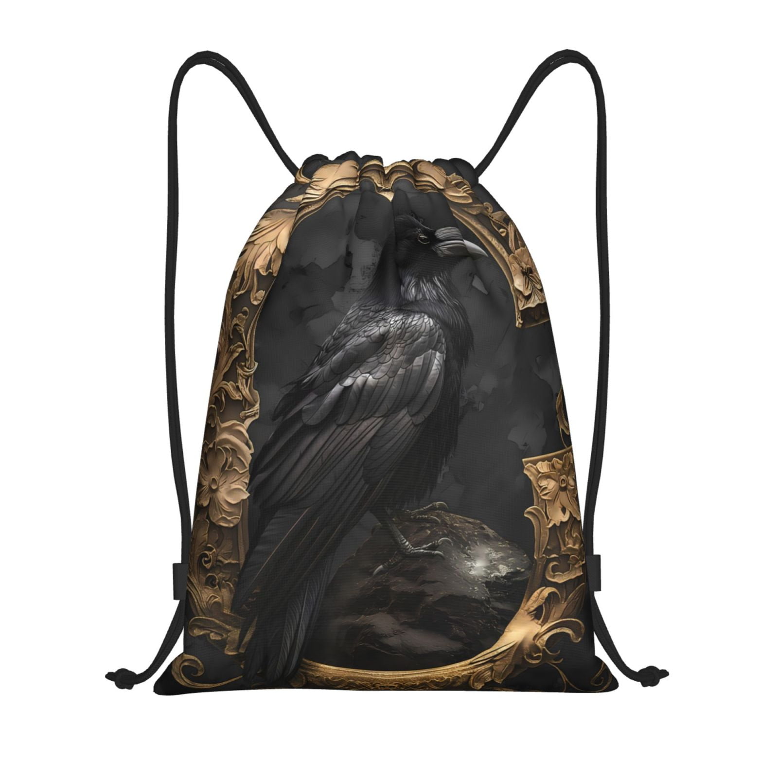 Balery Gothic Raven Portrait Pattern Drawstring Backpack Bag Sport Gym ...