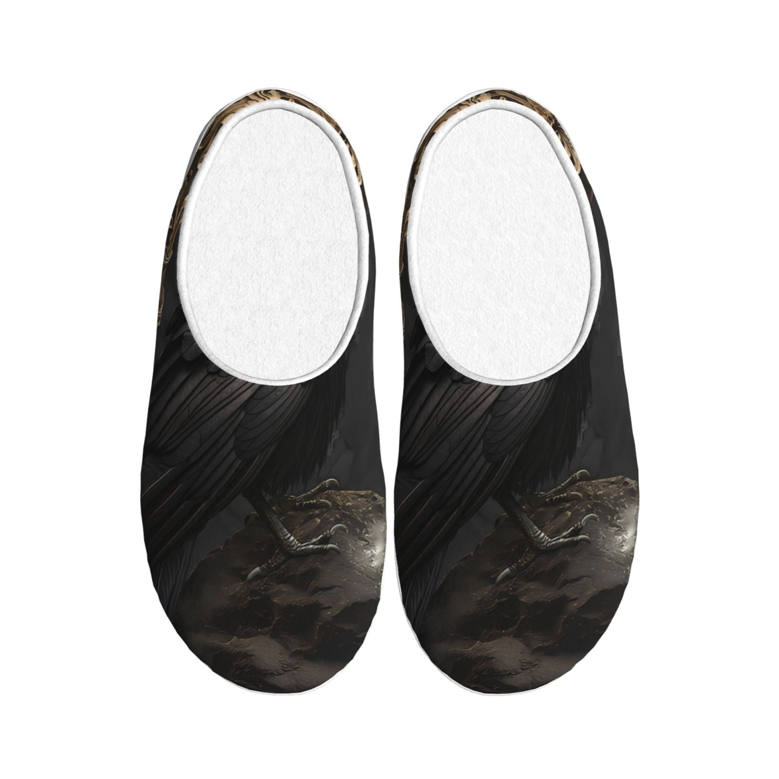 Balery Gothic Raven Portrait Pattern Women's Fuzzy Memory Foam Slippers ...