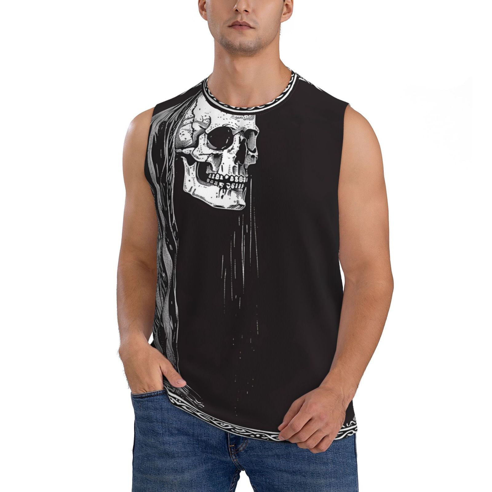 Balery Gothic Skull Drape Men's Sleeveless Muscle Shirts Workout Tank ...