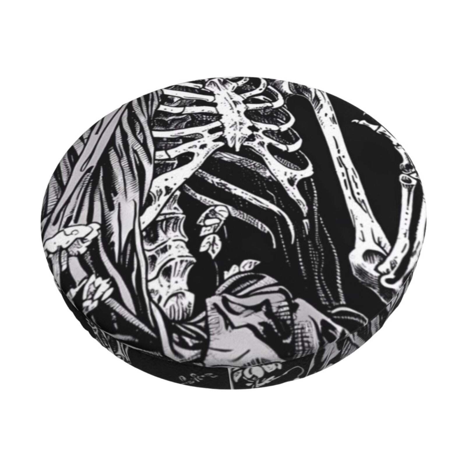 Balery Gothic Skull Floral Art Round Bar Stool Seat Covers Velvet ...