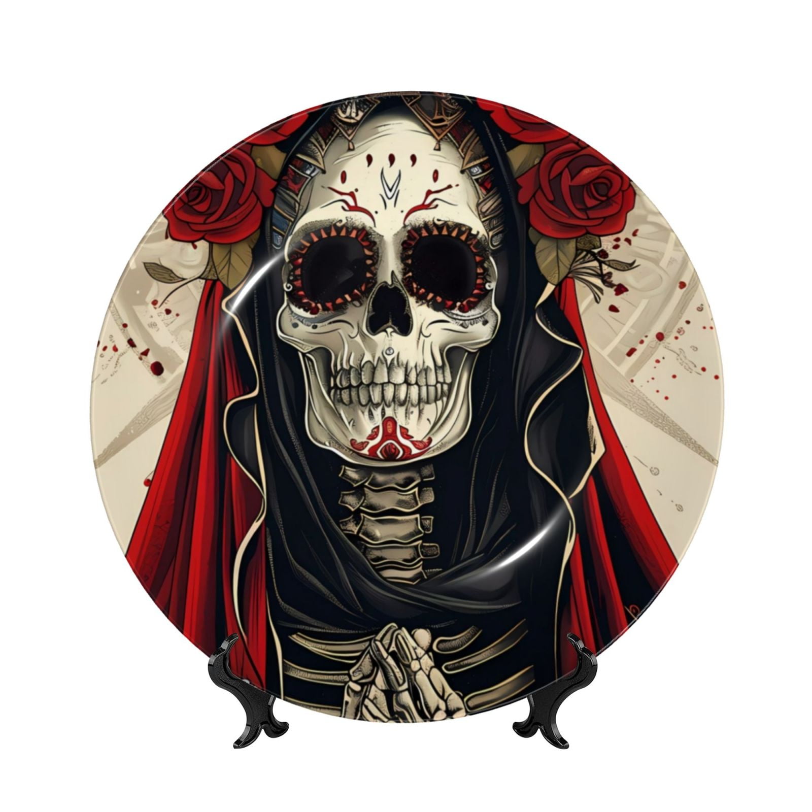 Balery Gothic Skull With Roses Print Bone China Decorative Plate ...