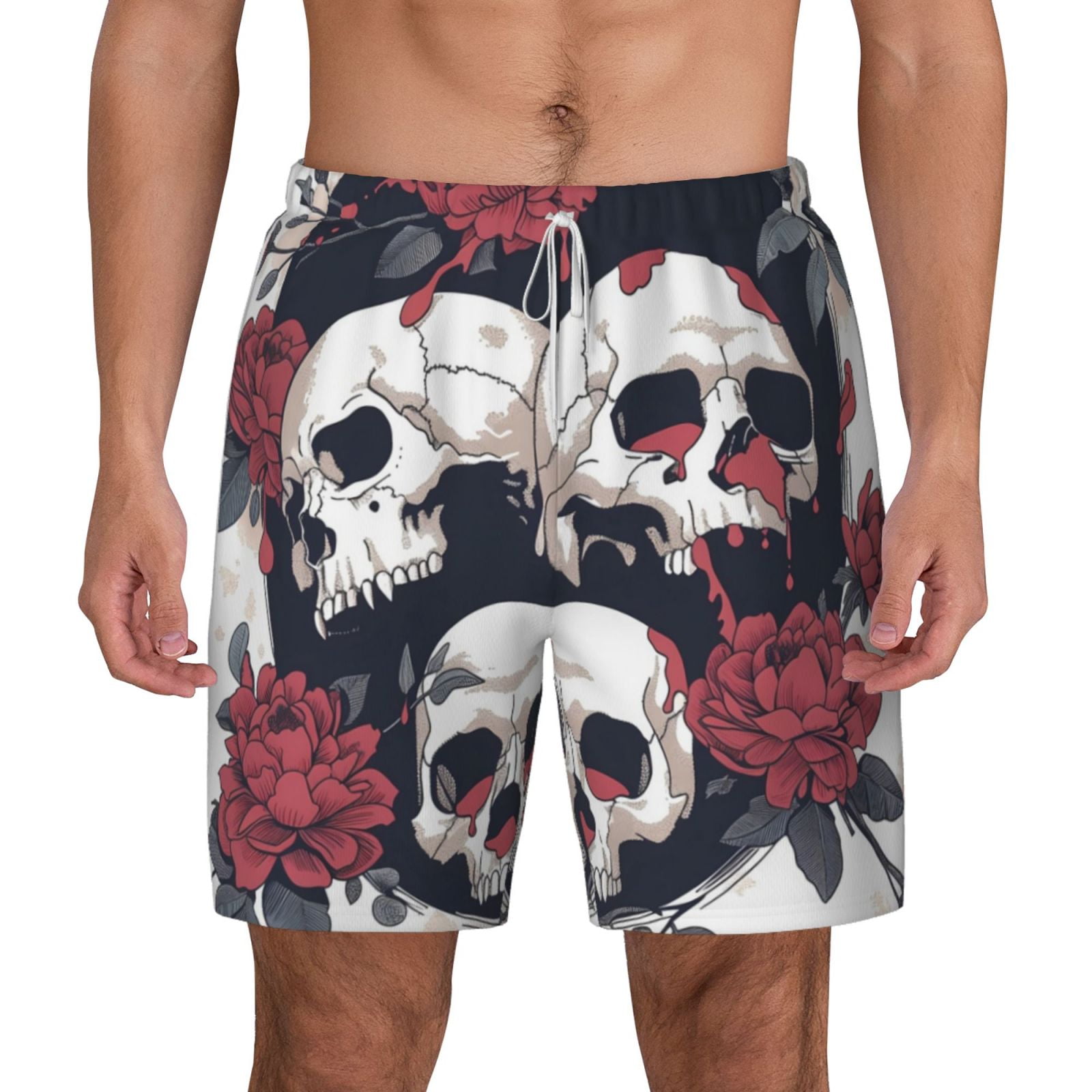Balery Gothic Skulls And Roses Mens Swim Trunks Swim Shorts for Men ...