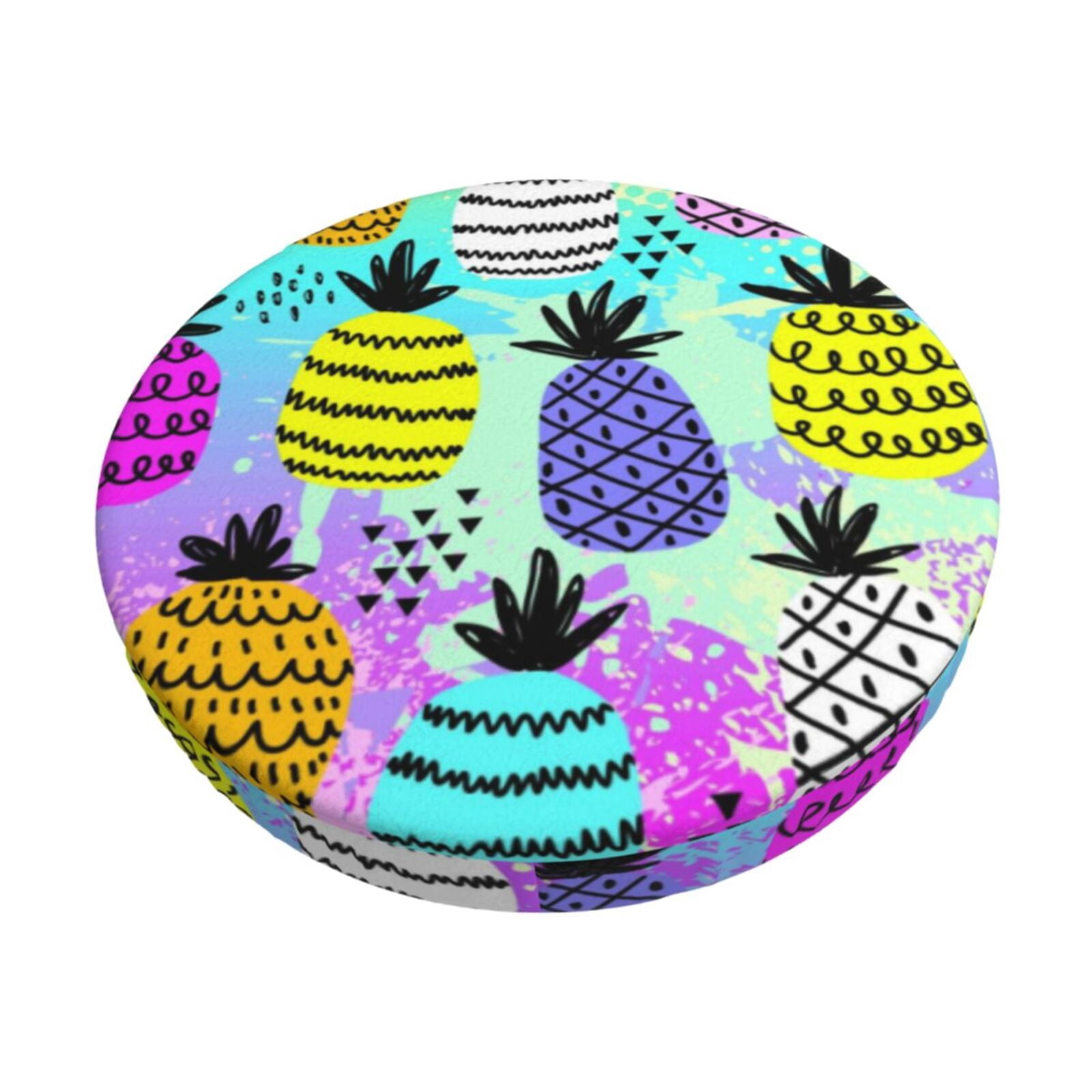 Balery Graffiti Pineapples Velvet Round Bar Chair Cushion Cover ...