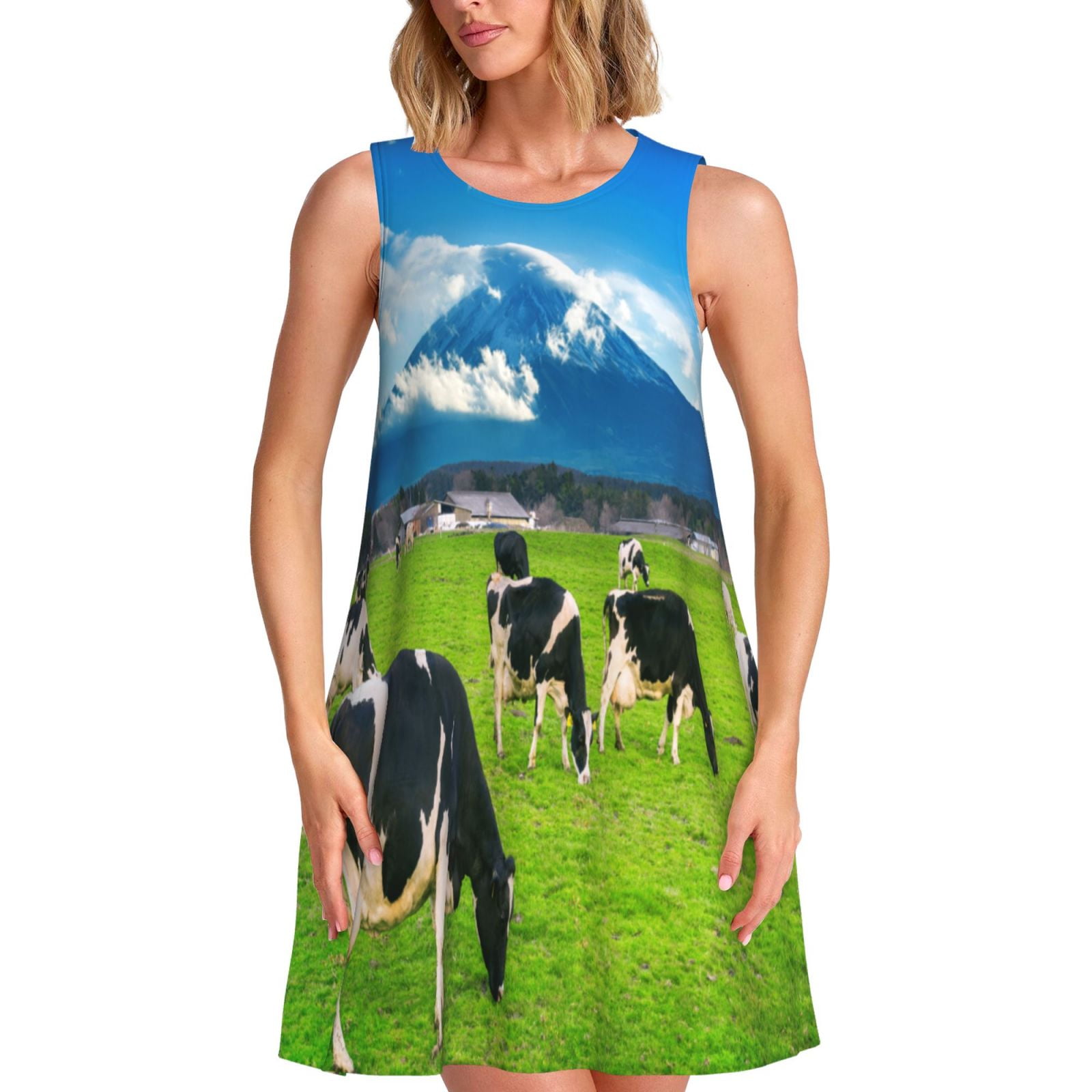 Balery Grazing Cows Mountain View Pattern Women’s Summer Dresses ...