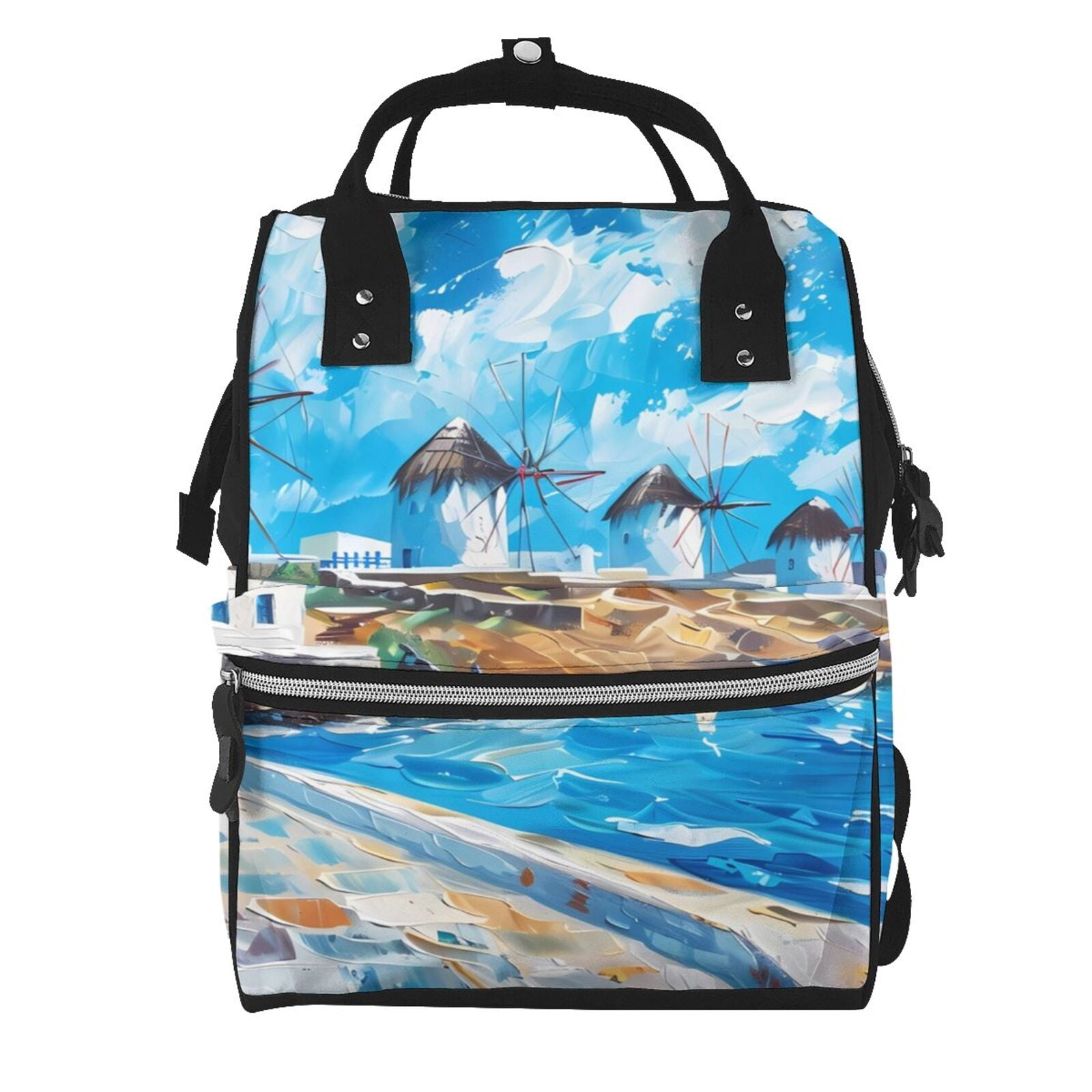Balery Greek Island Windmills Painting Mummy Backpack - Waterproof ...