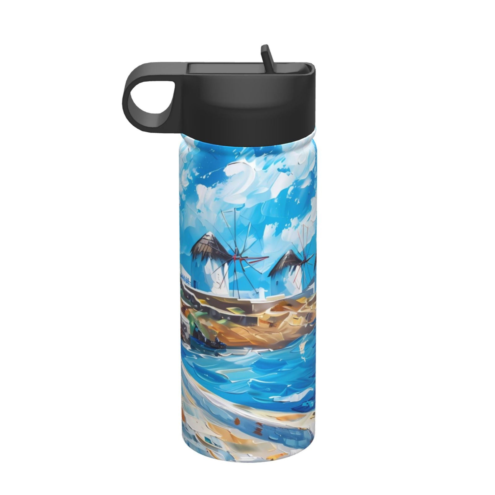 Balery Greek Island Windmills Painting Pattern Water Bottle,18oz Sports ...