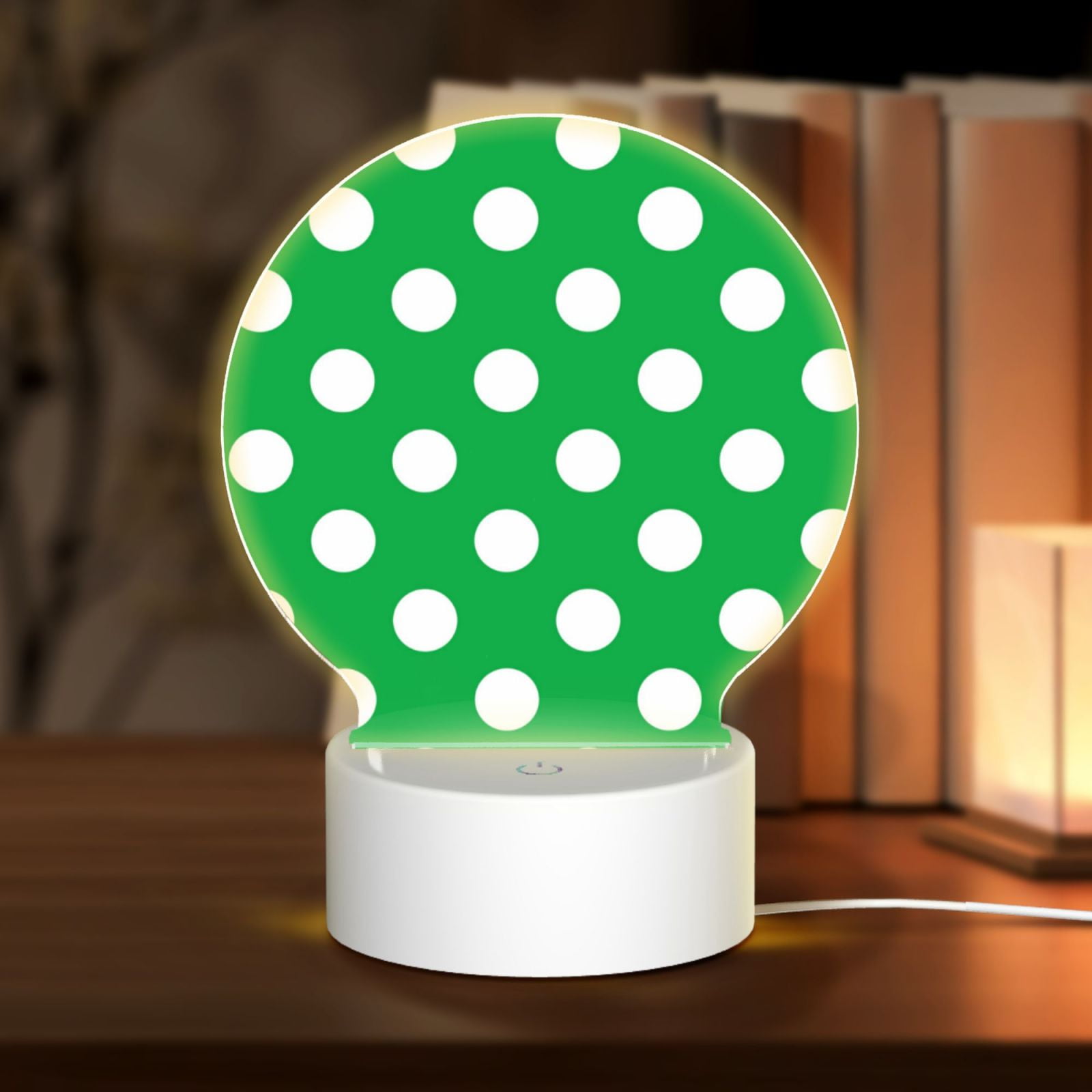 Balery Green And White Polka Dot Pattern Acrylic Night Light Gift with ...