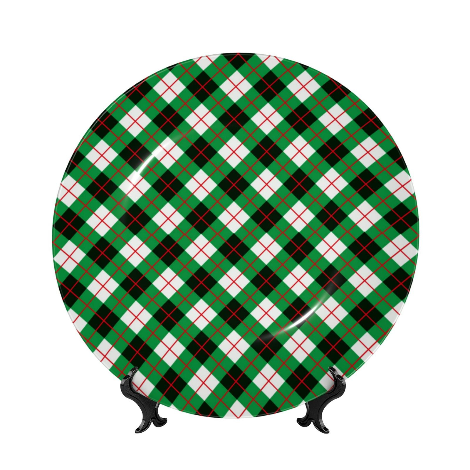 Balery Green Argyle Plaid Print Bone China Decorative Plate Ceramic ...