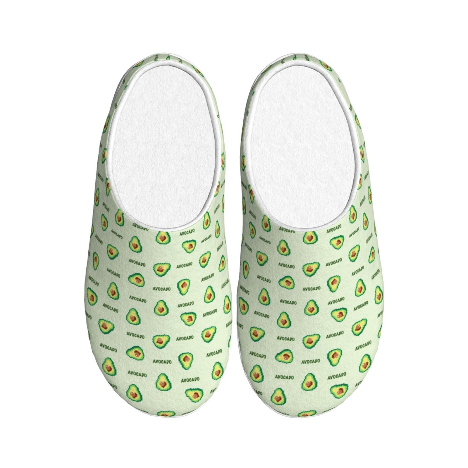 Balery Green Avocado Pattern Women's Fuzzy Memory Foam Slippers Fluffy ...