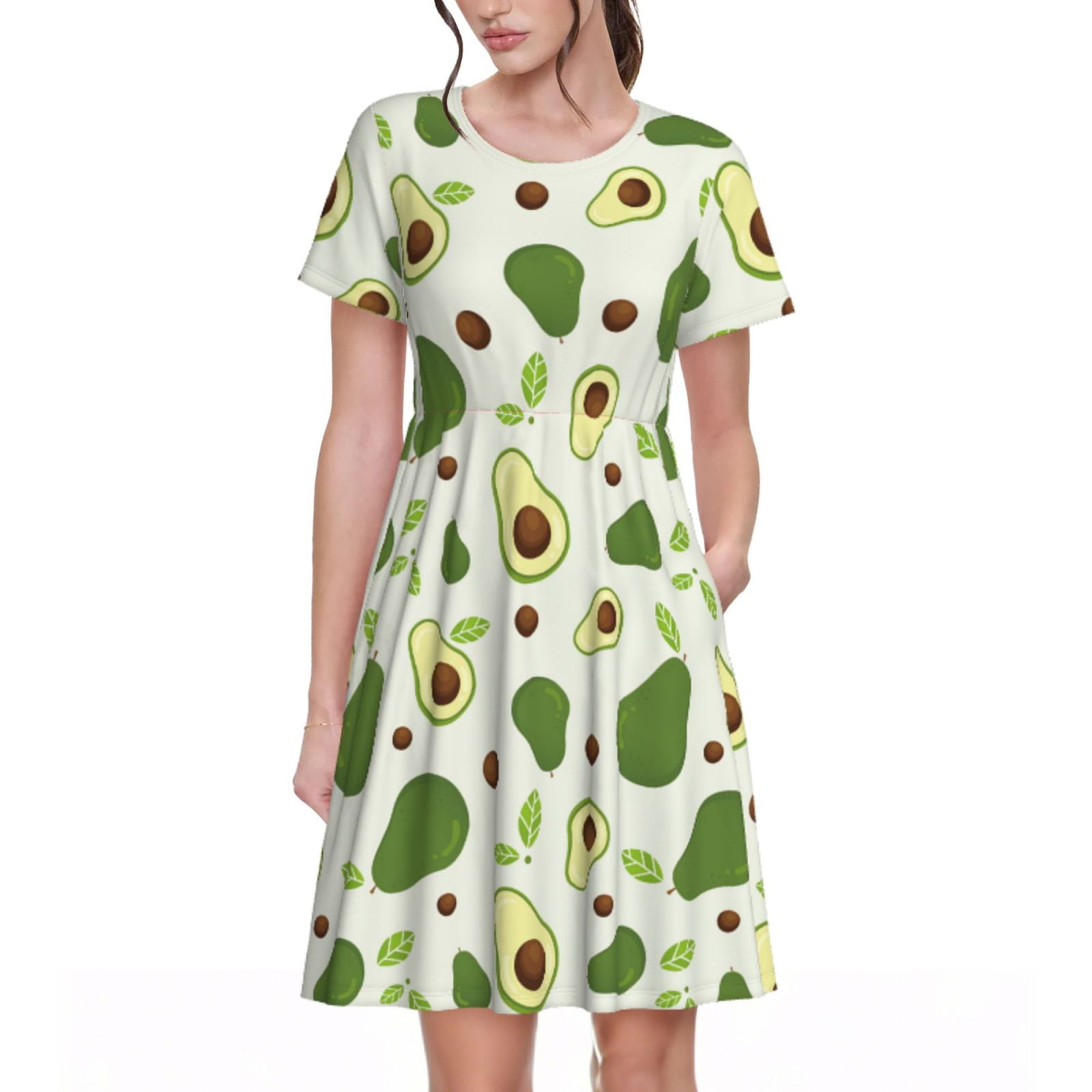 Balery Green Avocado Pattern Womens Dresses Loose Short sleeve ...