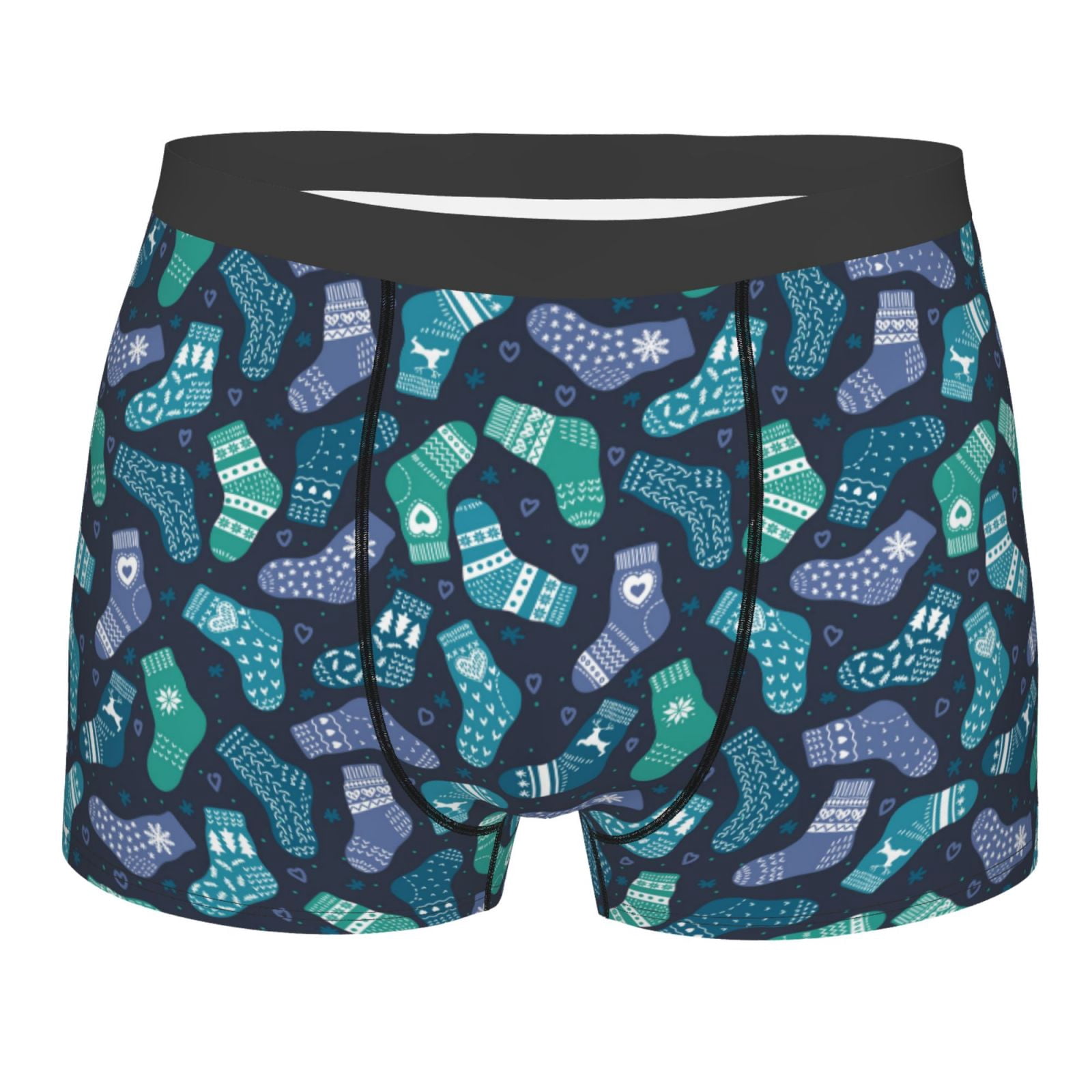 Balery Green Christmas Print Socks Men's Boxer Briefs, Soft and ...