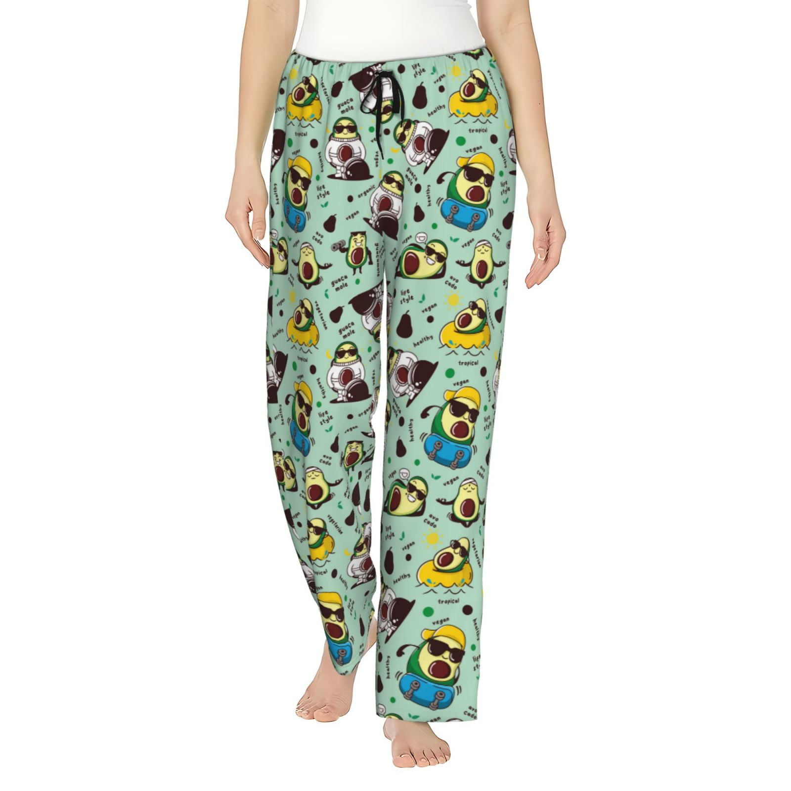 Balery Green Cute Avocado print Women's Pajama Pants,Ultra Lightweight ...