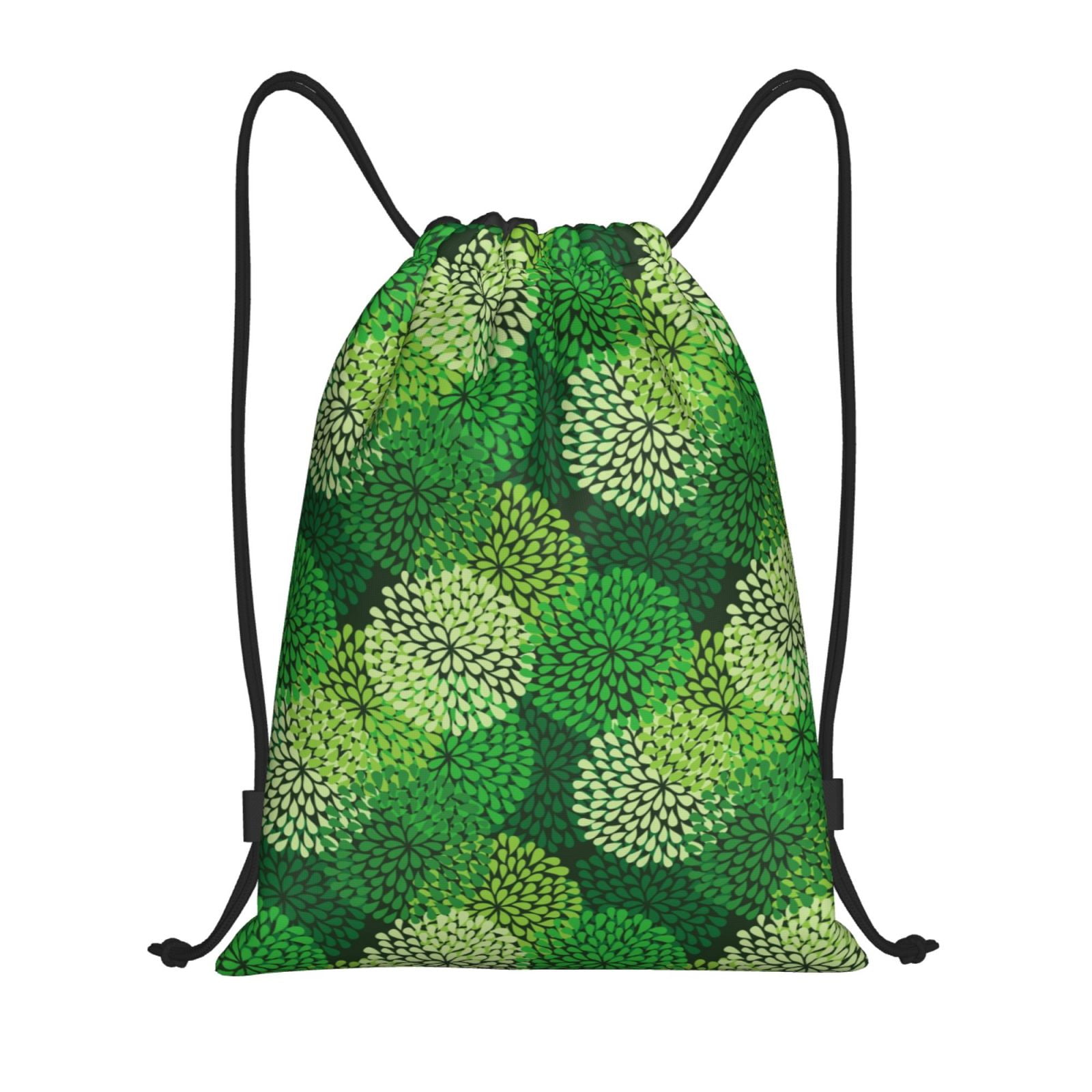 Balery Green Flower Pattern Drawstring Backpack Bag Sport Gym Sackpack ...
