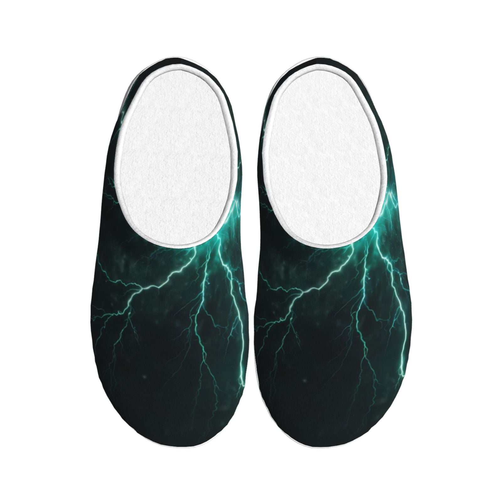 Balery Green Lightning Flash Pattern Women's Fuzzy Memory Foam Slippers ...